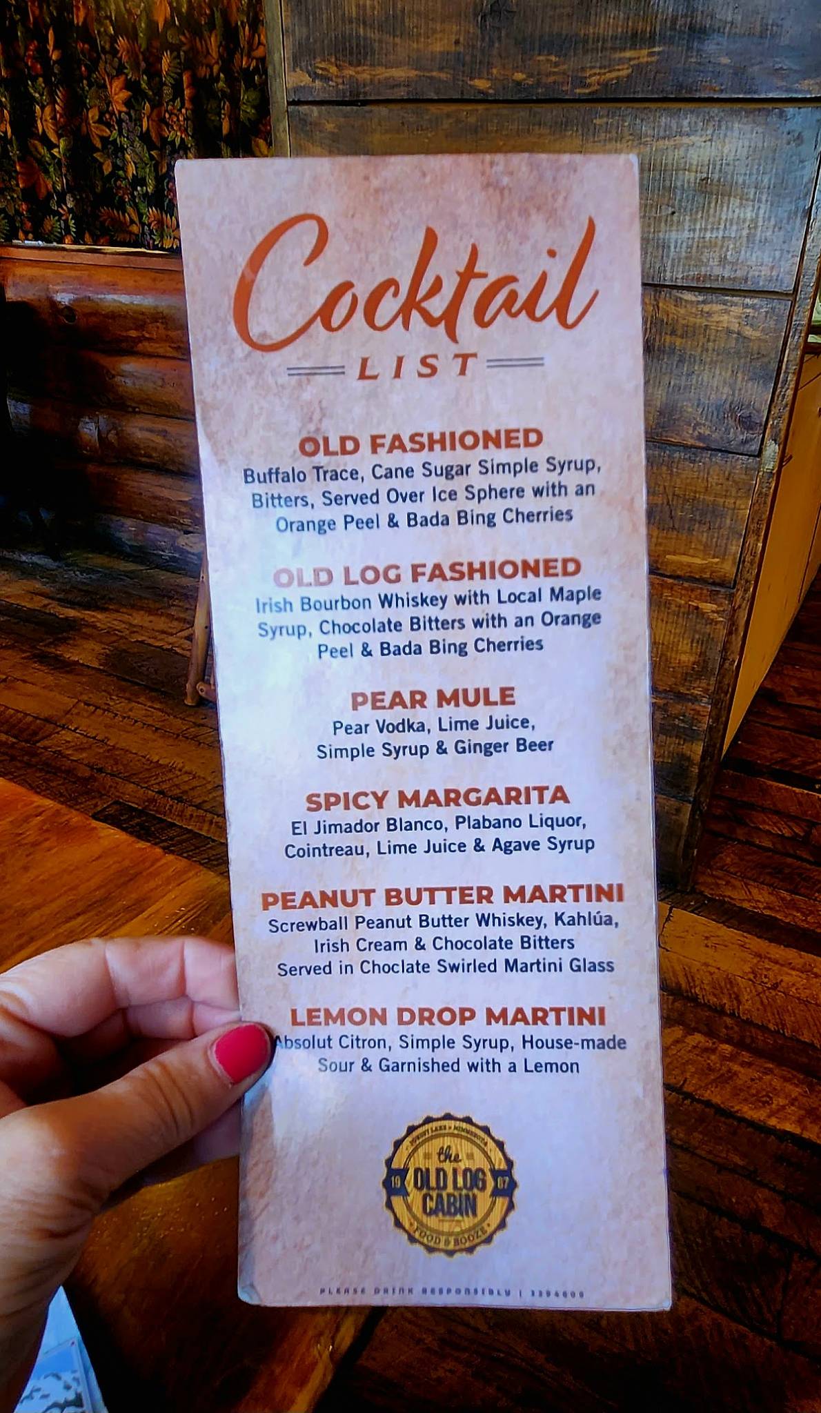 Menu at The Old Log Cabin Restaurant, Forest Lake