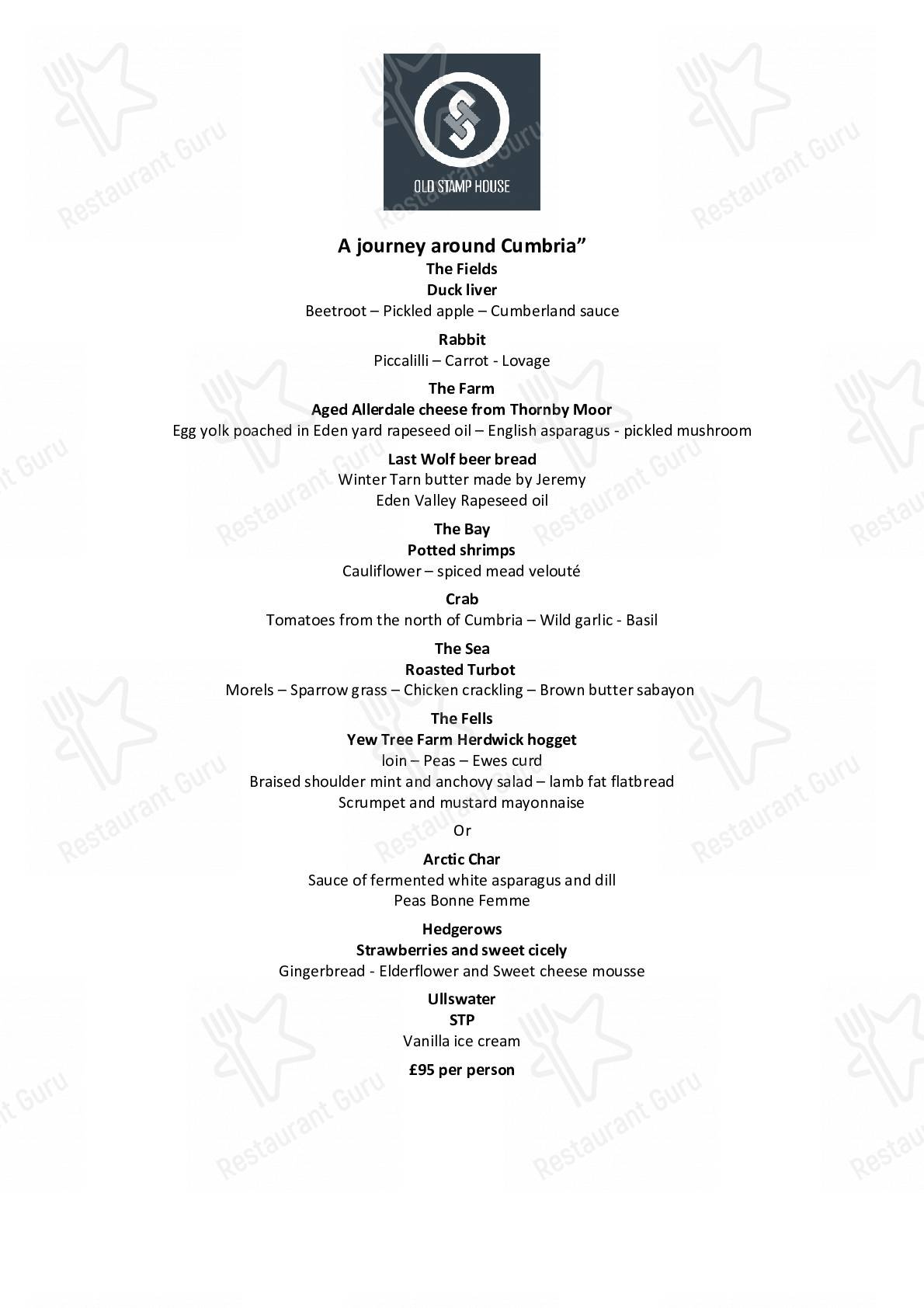Menu at The Old Stamp House Restaurant, Ambleside