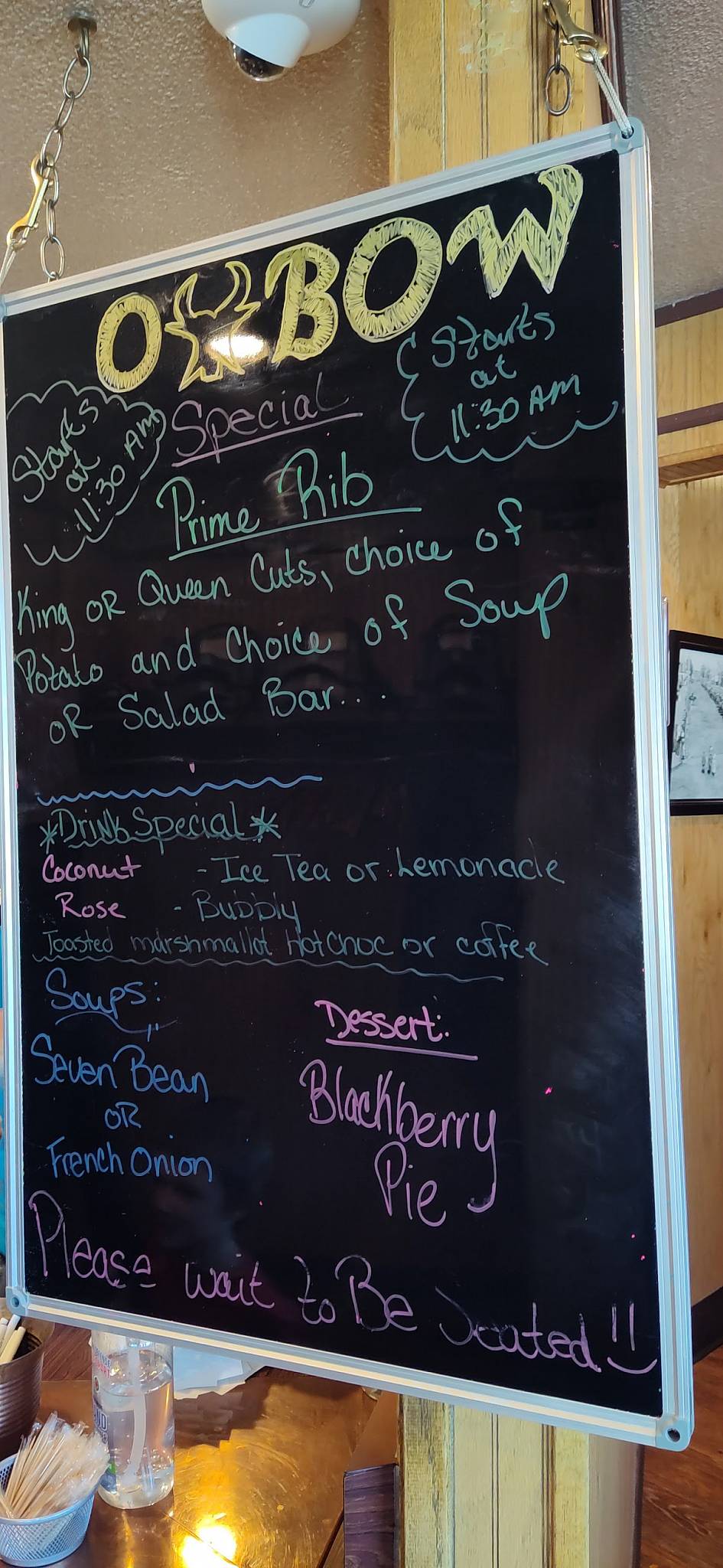Menu at The Oxbow steakhouse, Lander