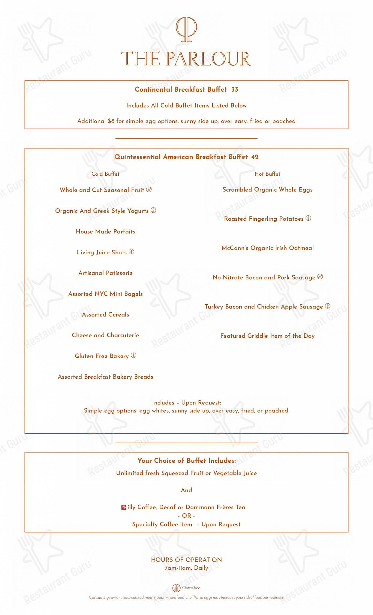 Menu at The Parlour pub & bar, New York City, 111 E 48th St