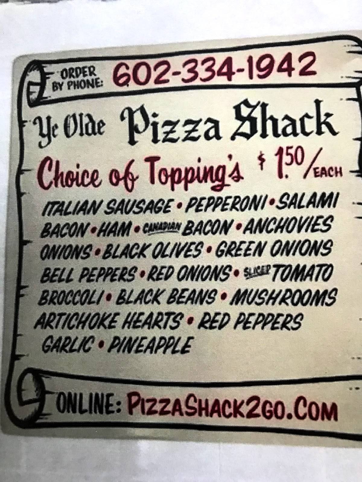 Menu at The Pizza Shack pizzeria, Phoenix