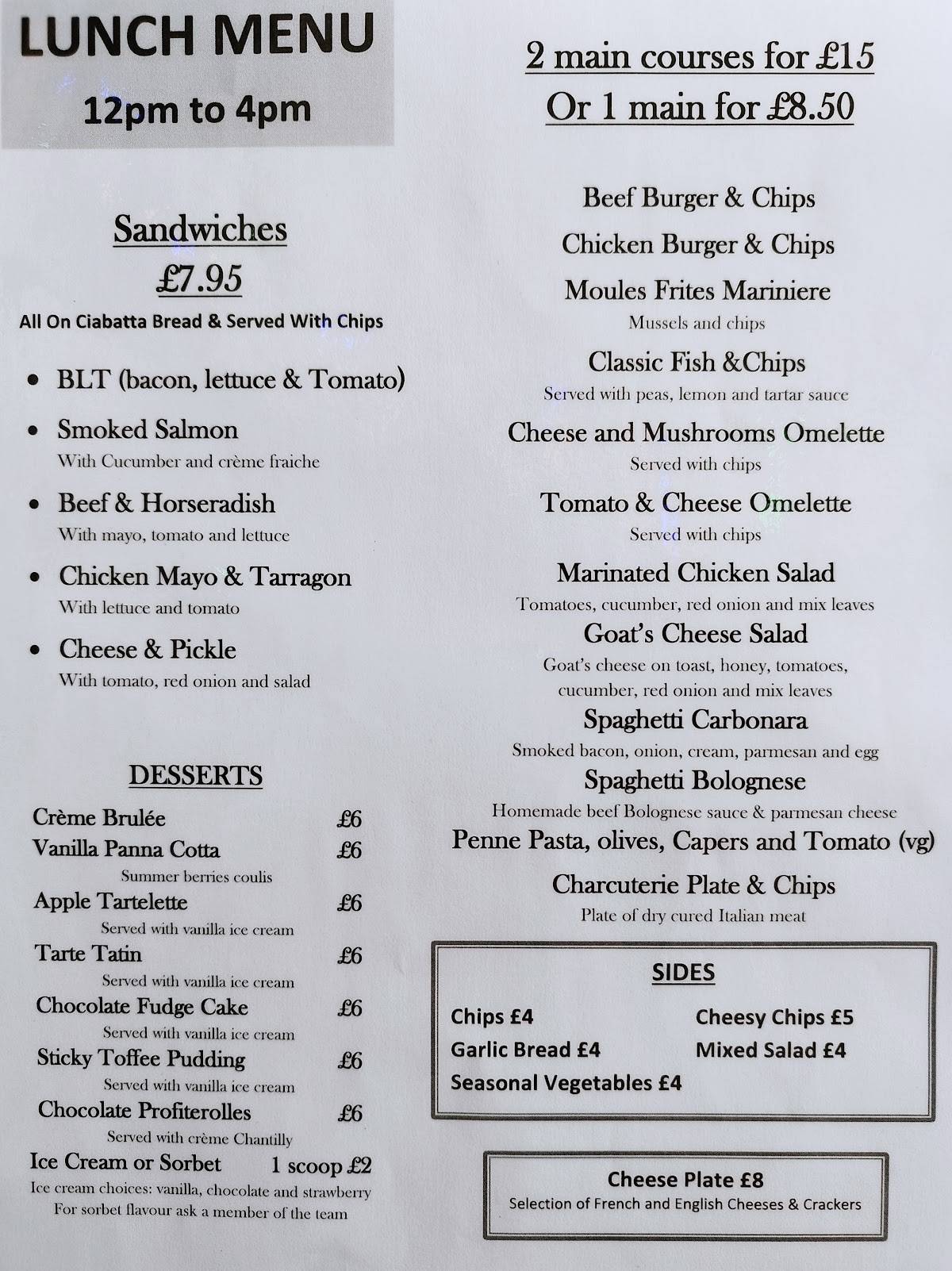 Menu at The Plough of Henfield pub & bar, Henfield
