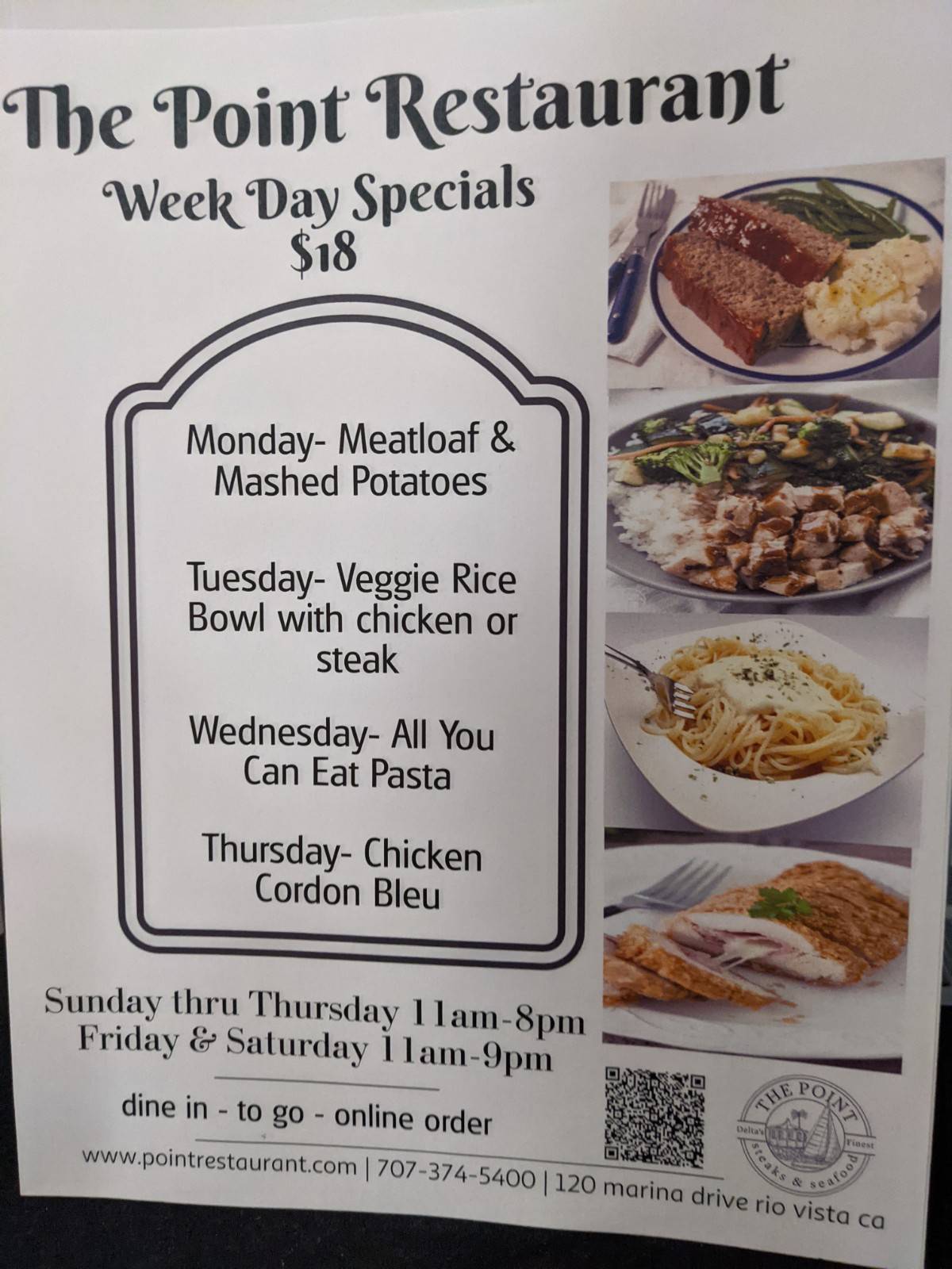 Menu at The Point Restaurant, Rio Vista