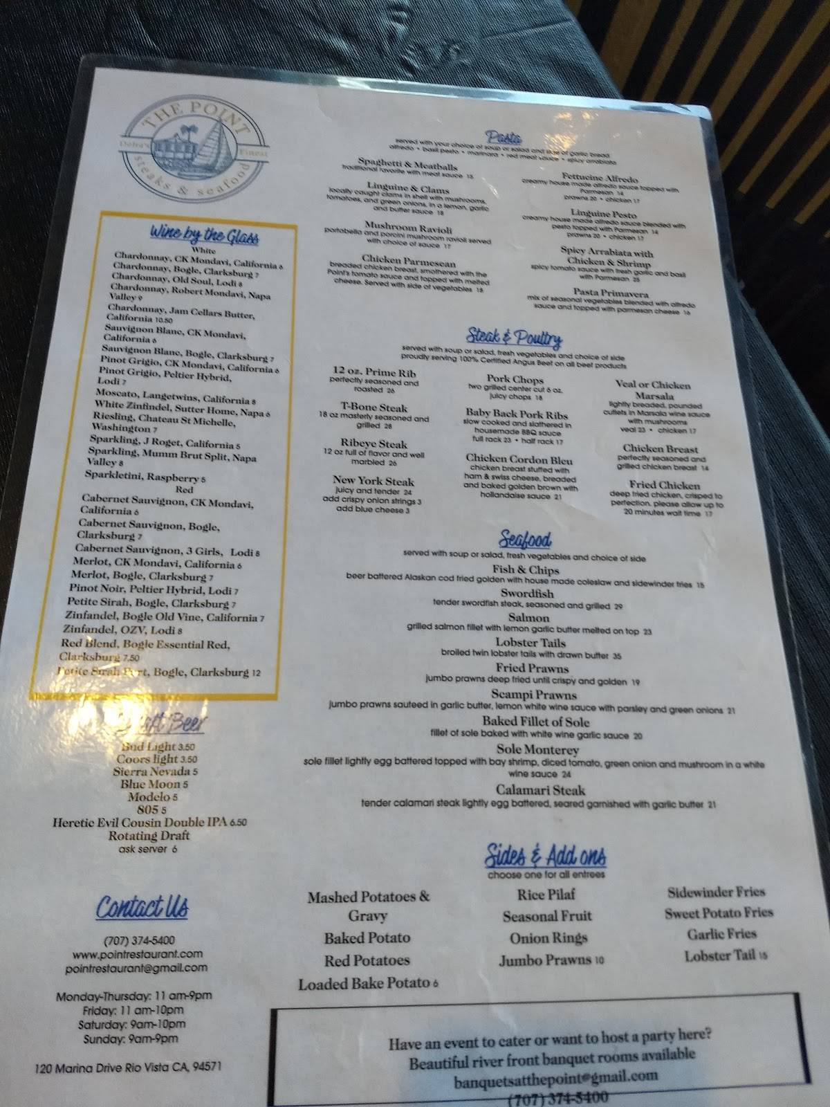 Menu at The Point Restaurant, Rio Vista