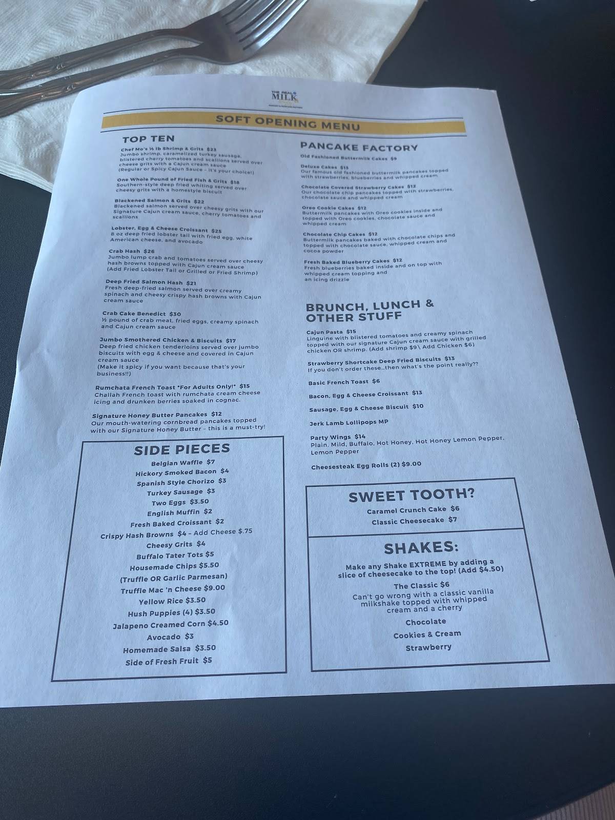 Menu at Milk & Honey Southern Inspired Kitchen cafe, Camp Springs