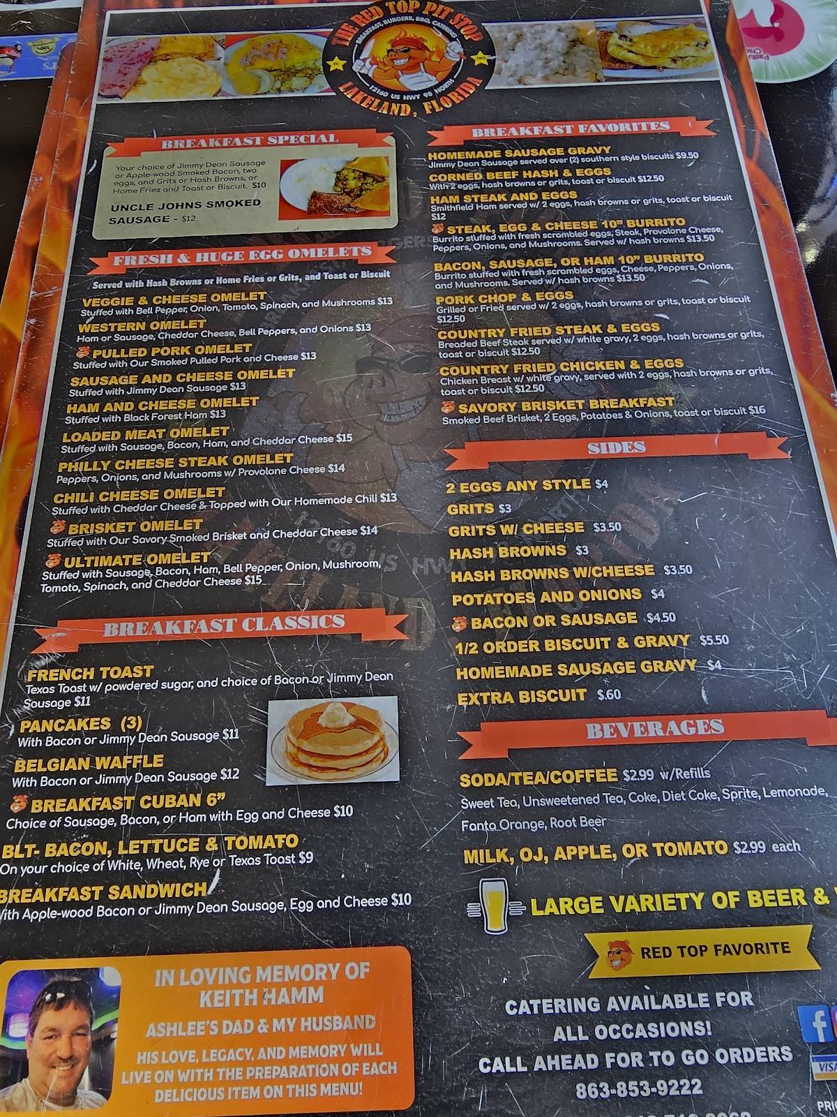 Menu at The Red Top Pit Stop BBQ, Lakeland, US Hwy 98 N