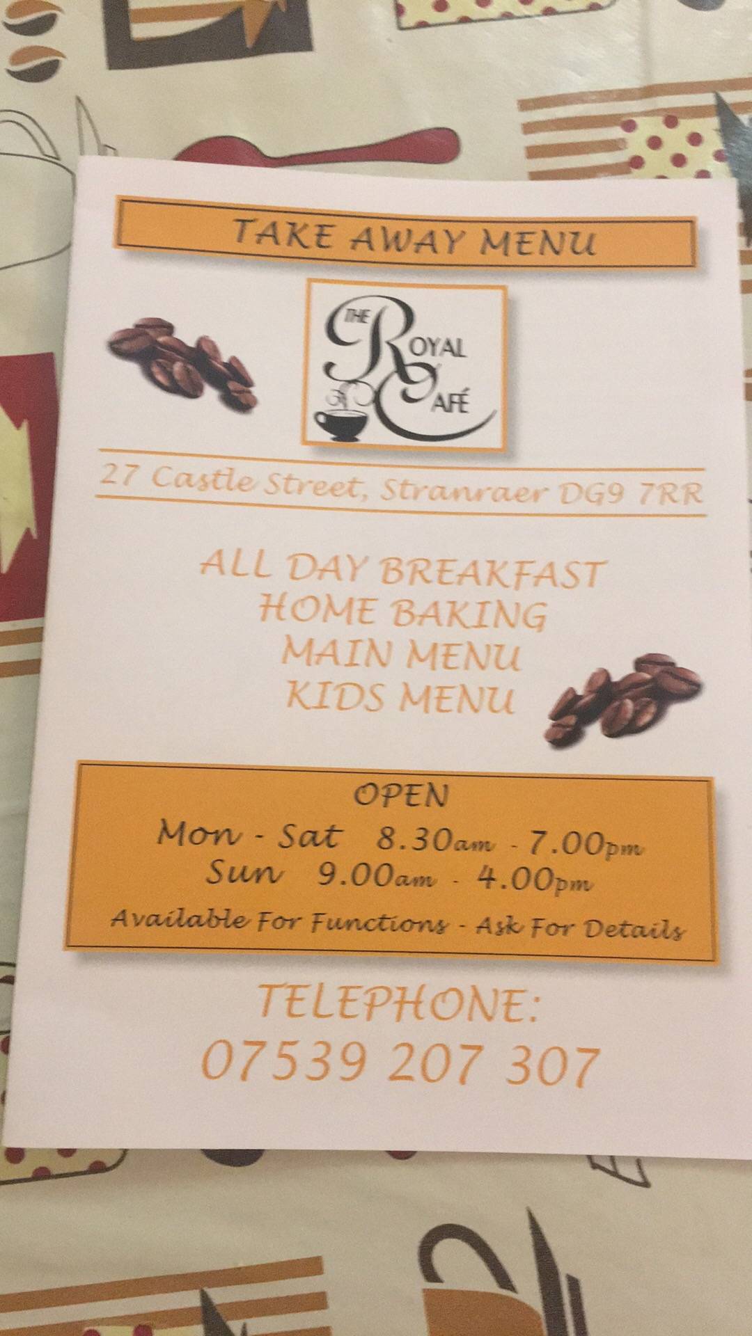 Menu at The Royal Cafe, Stranraer
