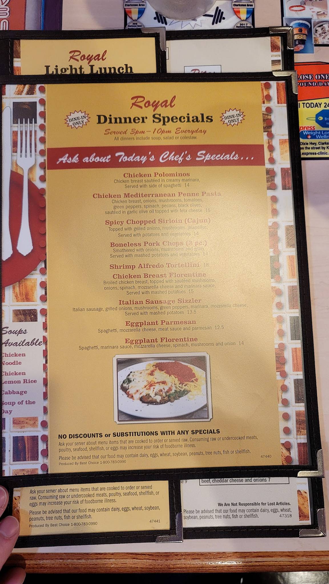 Menu at The Clarkston Royal Diner restaurant, Clarkston