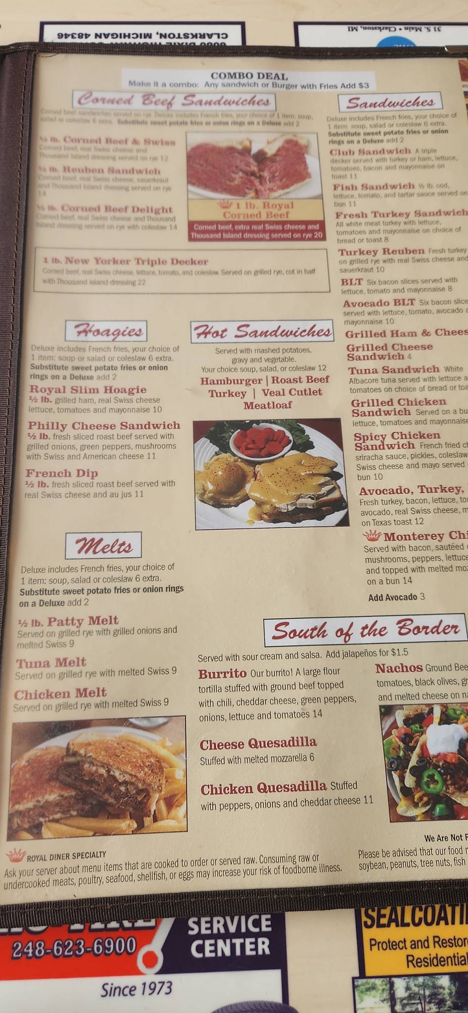 Menu at The Clarkston Royal Diner restaurant, Clarkston