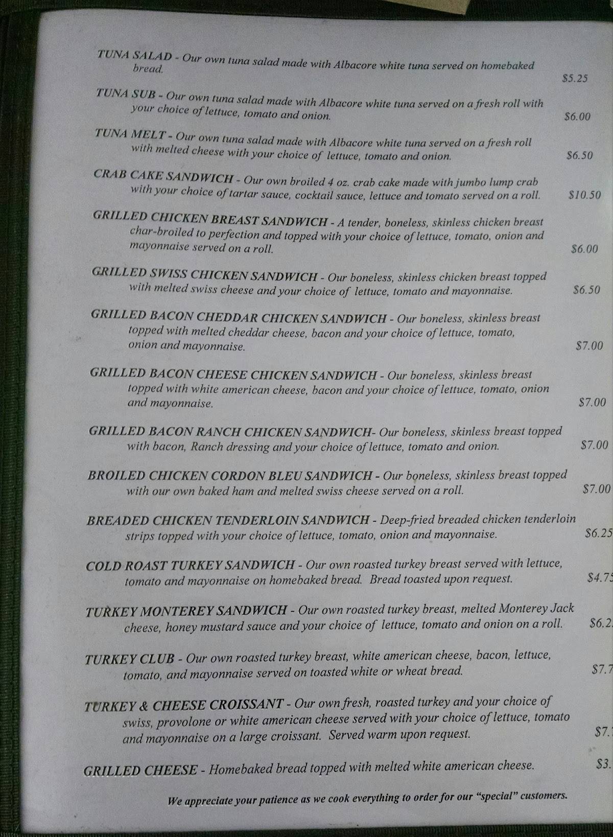 Menu at The Special Place restaurant, Elizabethville