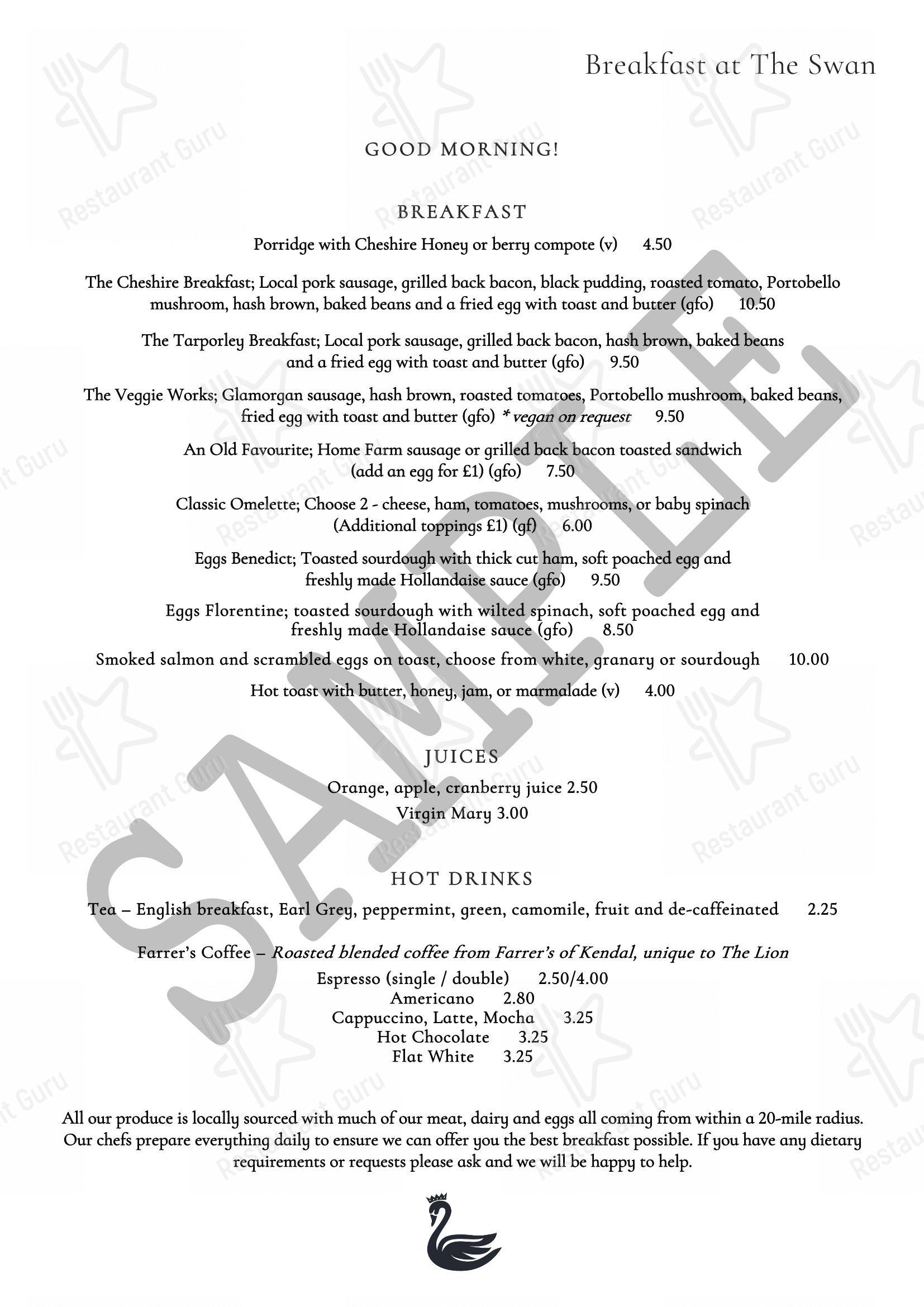 Menu at The Swan at Tarporley pub & bar, Tarporley