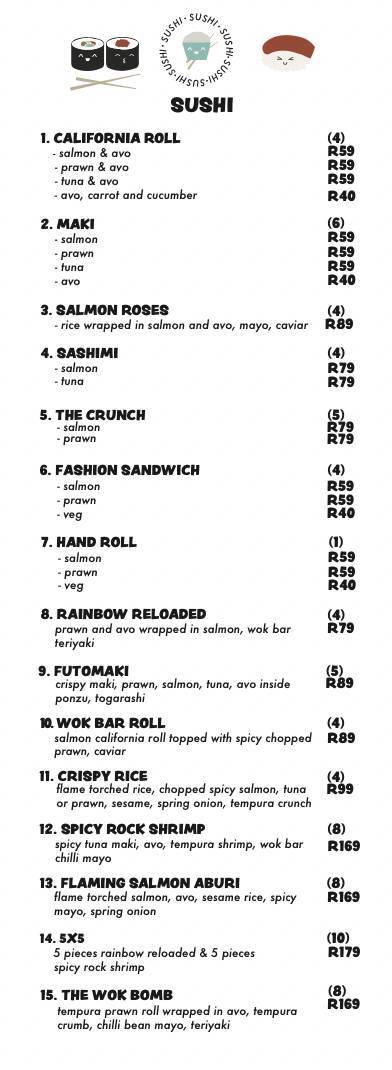 Menu at The Wok Bar, Cape Town