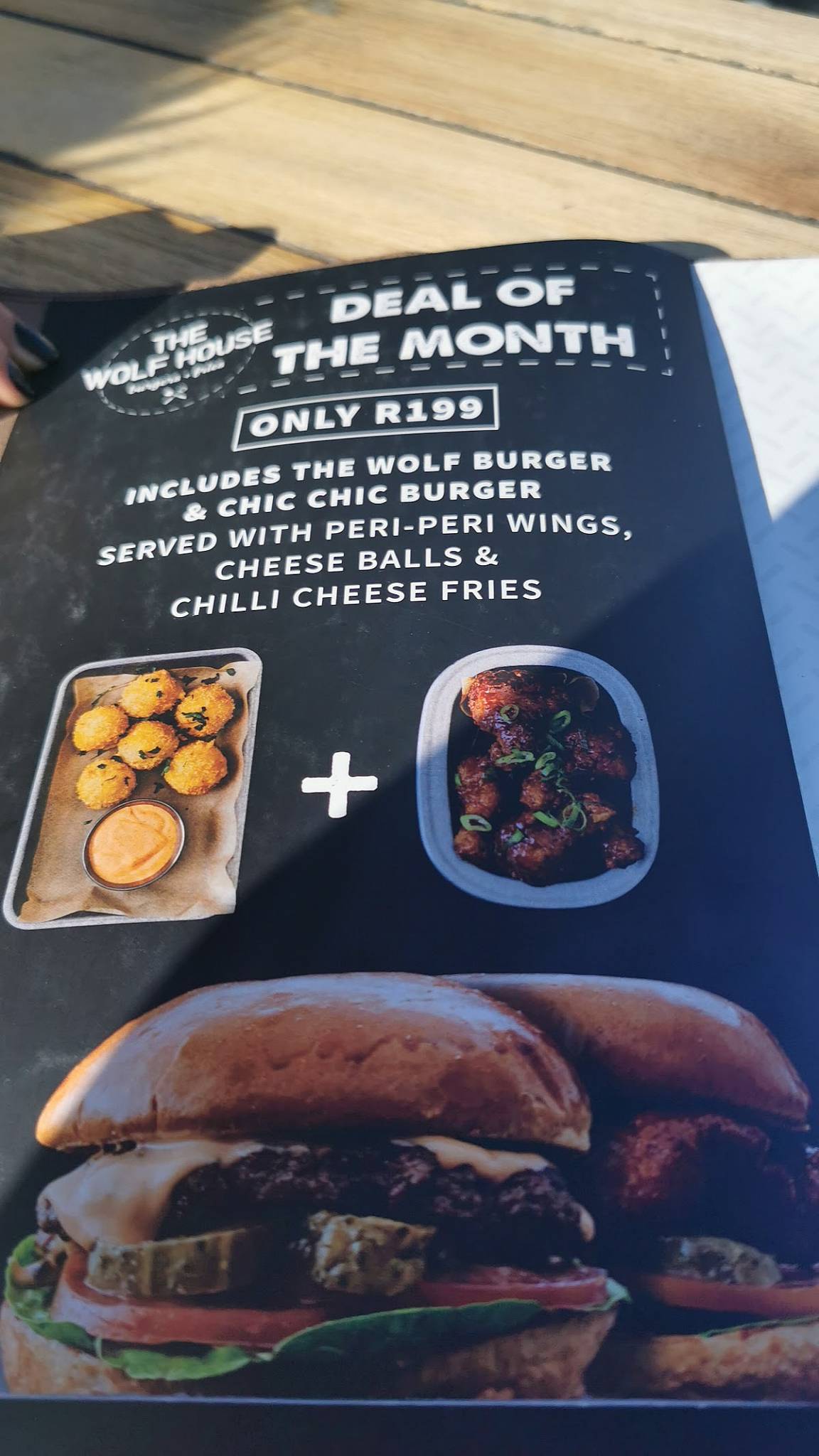 Menu at The Wolf House restaurant, Cape Town