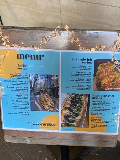 Menu at Three Drops Coffee & Sandwich restaurant, Melbourne
