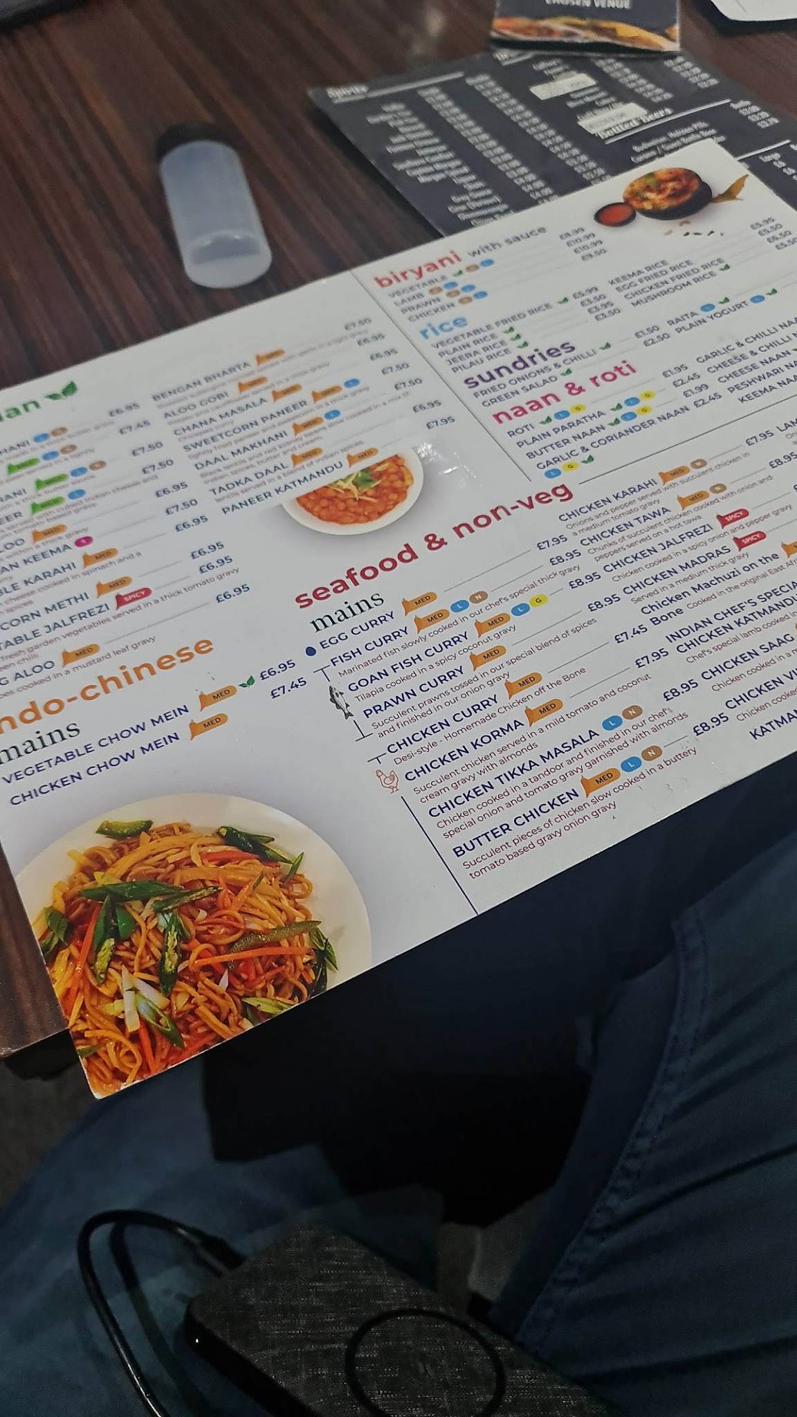 Menu at Three Kilns restaurant, Leicester