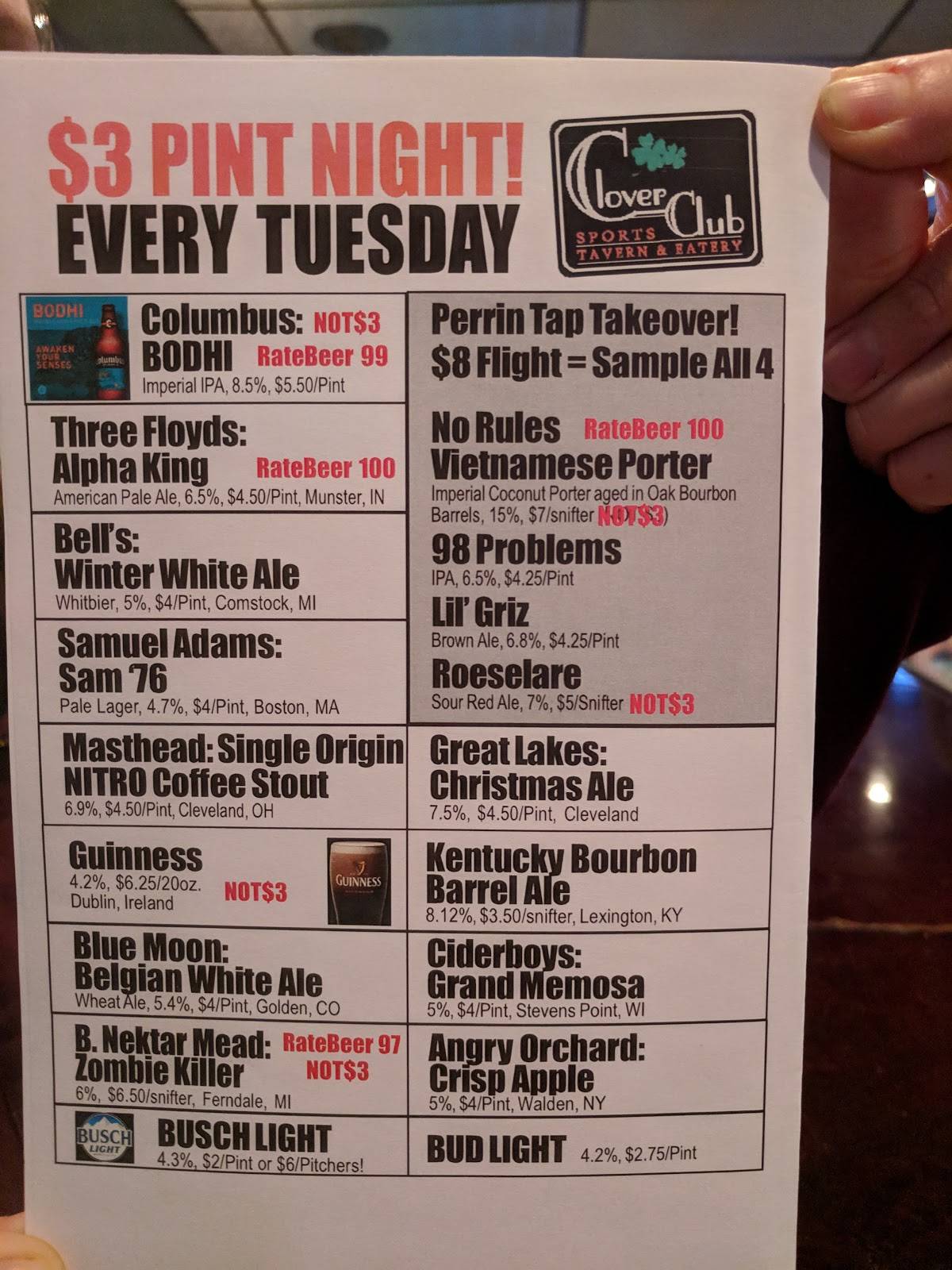 Menu at Clover Club Sports Tavern & Eatery, Tiffin