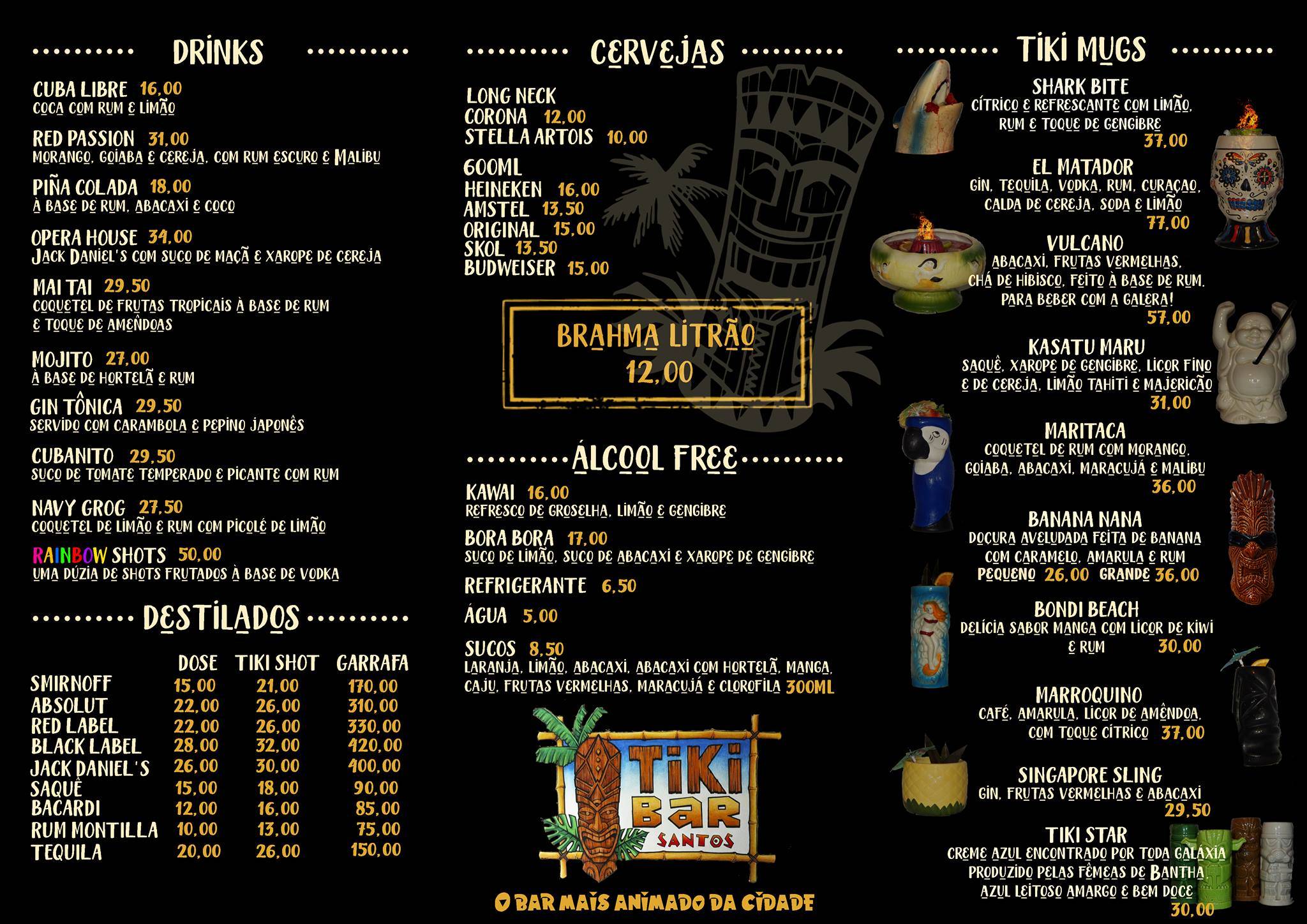Menu em Tiki Bar, Santos