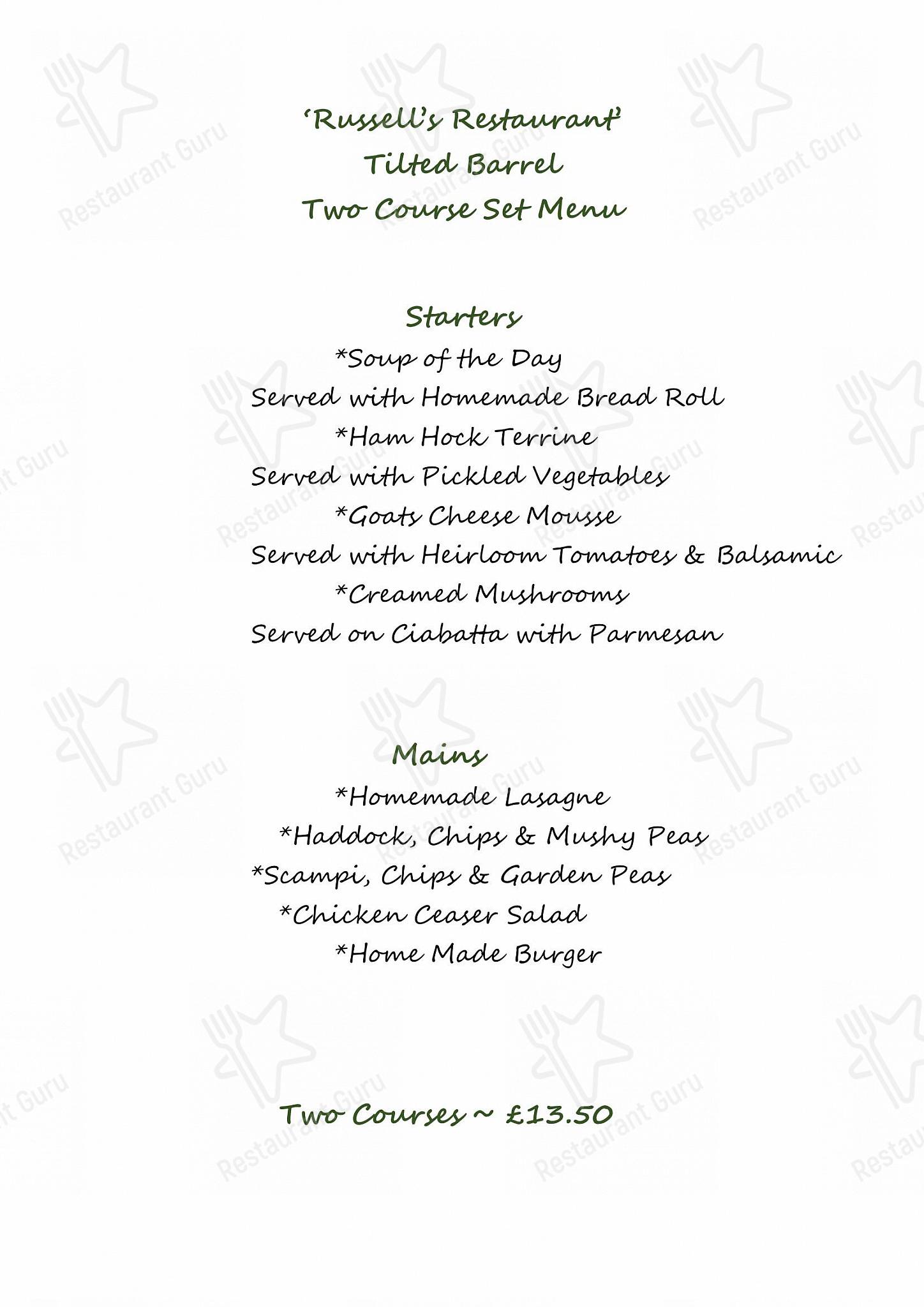 Menu at The Tilted Barrel, Grimsby, 2 Kirk Gate