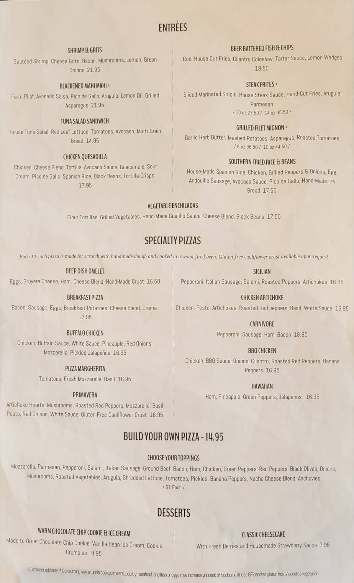 Menu at Top of the Rock Restaurant and Brewery, Jasper