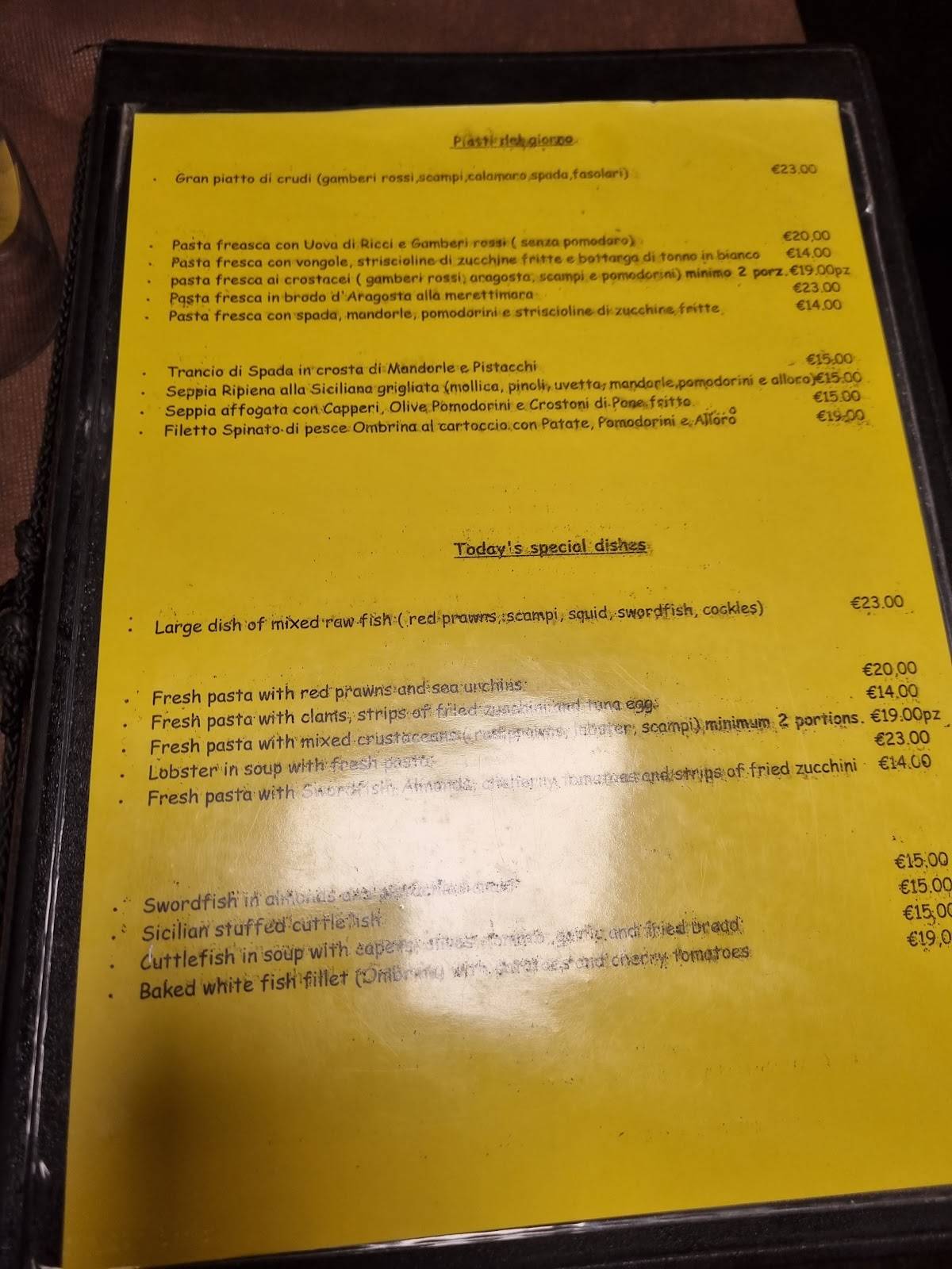 Menu da Ristorante Antichi Sapori, Trapani
