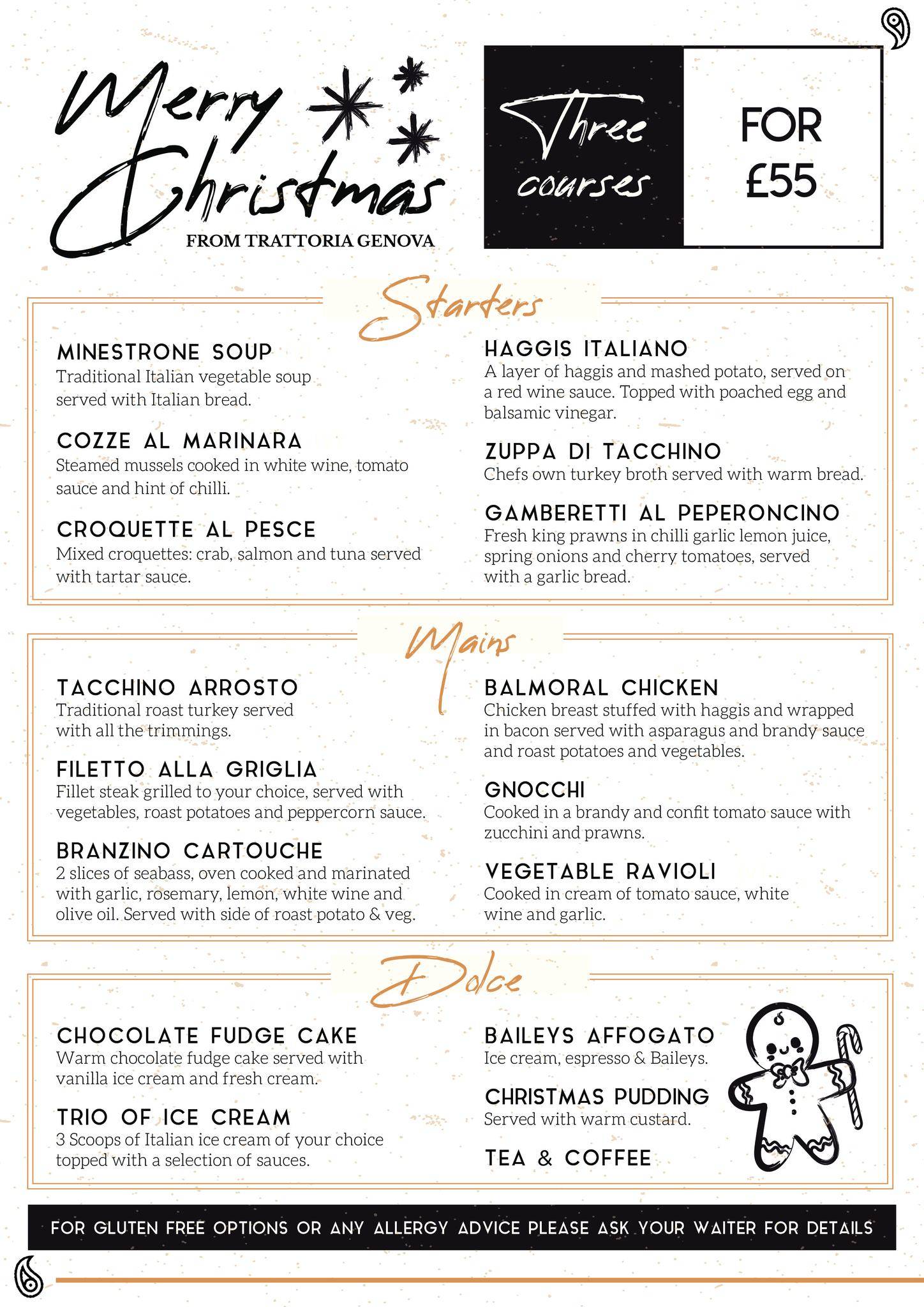 Menu at Trattoria Genova restaurant, Paisley