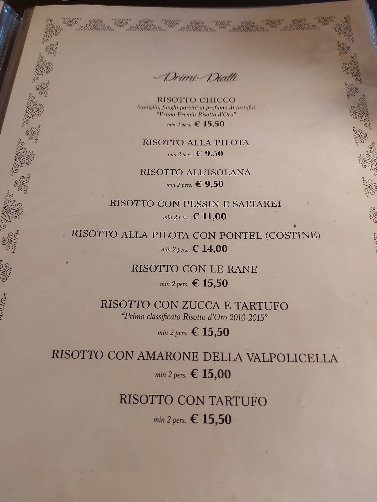 Menu da Trattoria San Giuseppe Antico Laboratorio del Risotto pub & bar ...