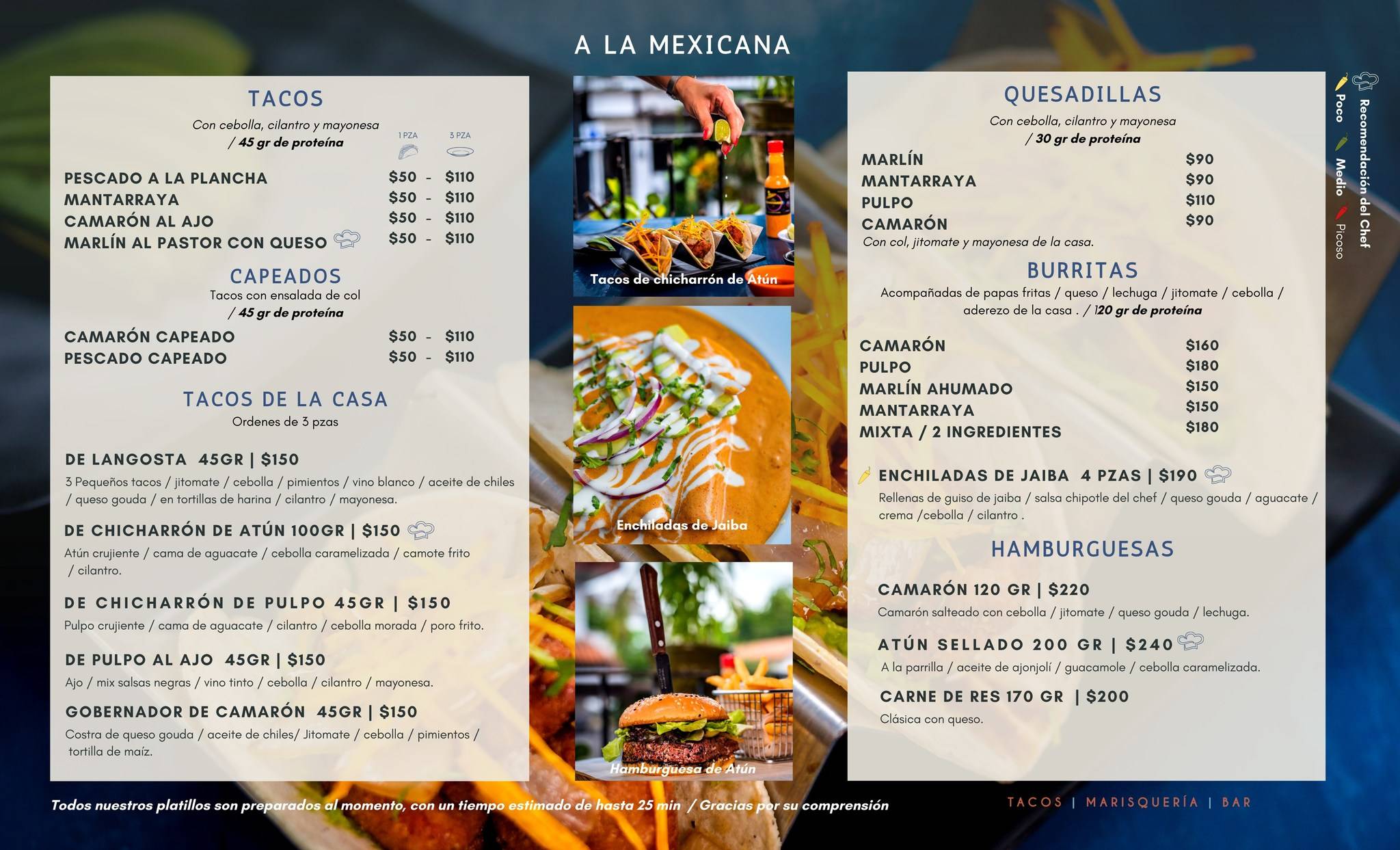 Menu at Tuna Azul Zona Romantica restaurant, Puerto Vallarta