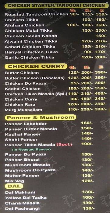 Menu at Tuning fork, Kota