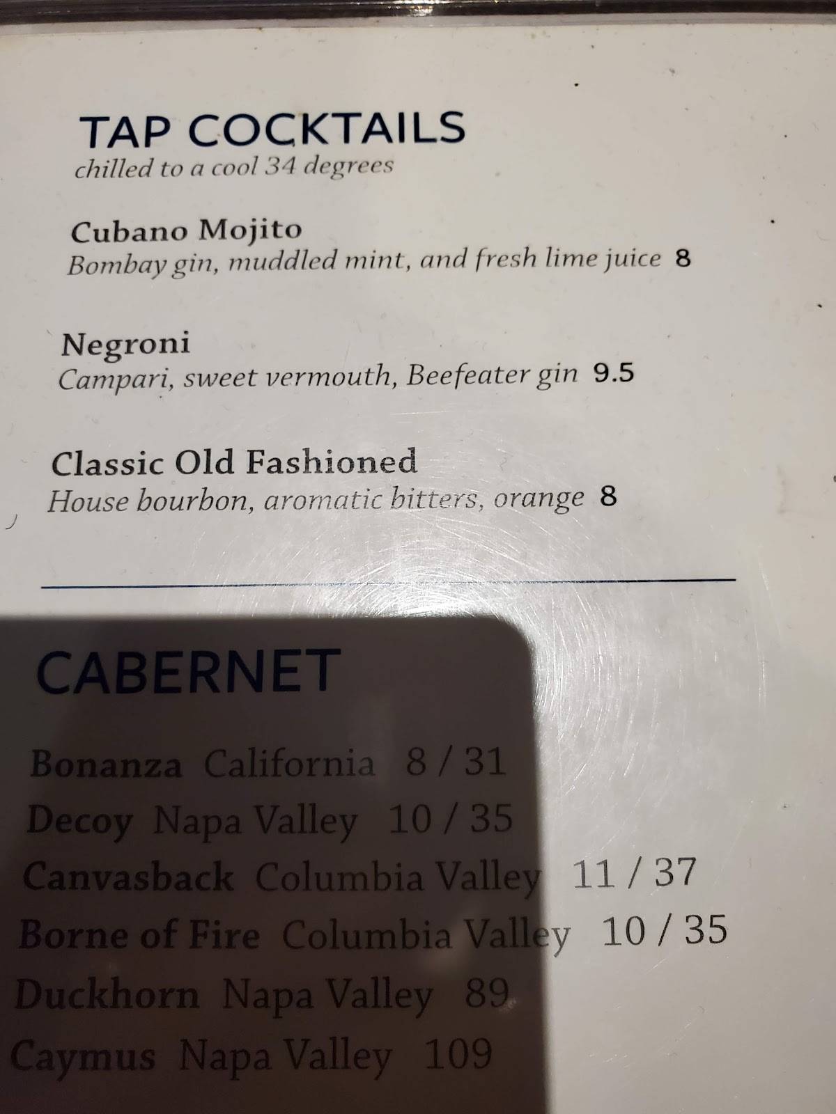 Menu at Twelve restaurant, Tyler