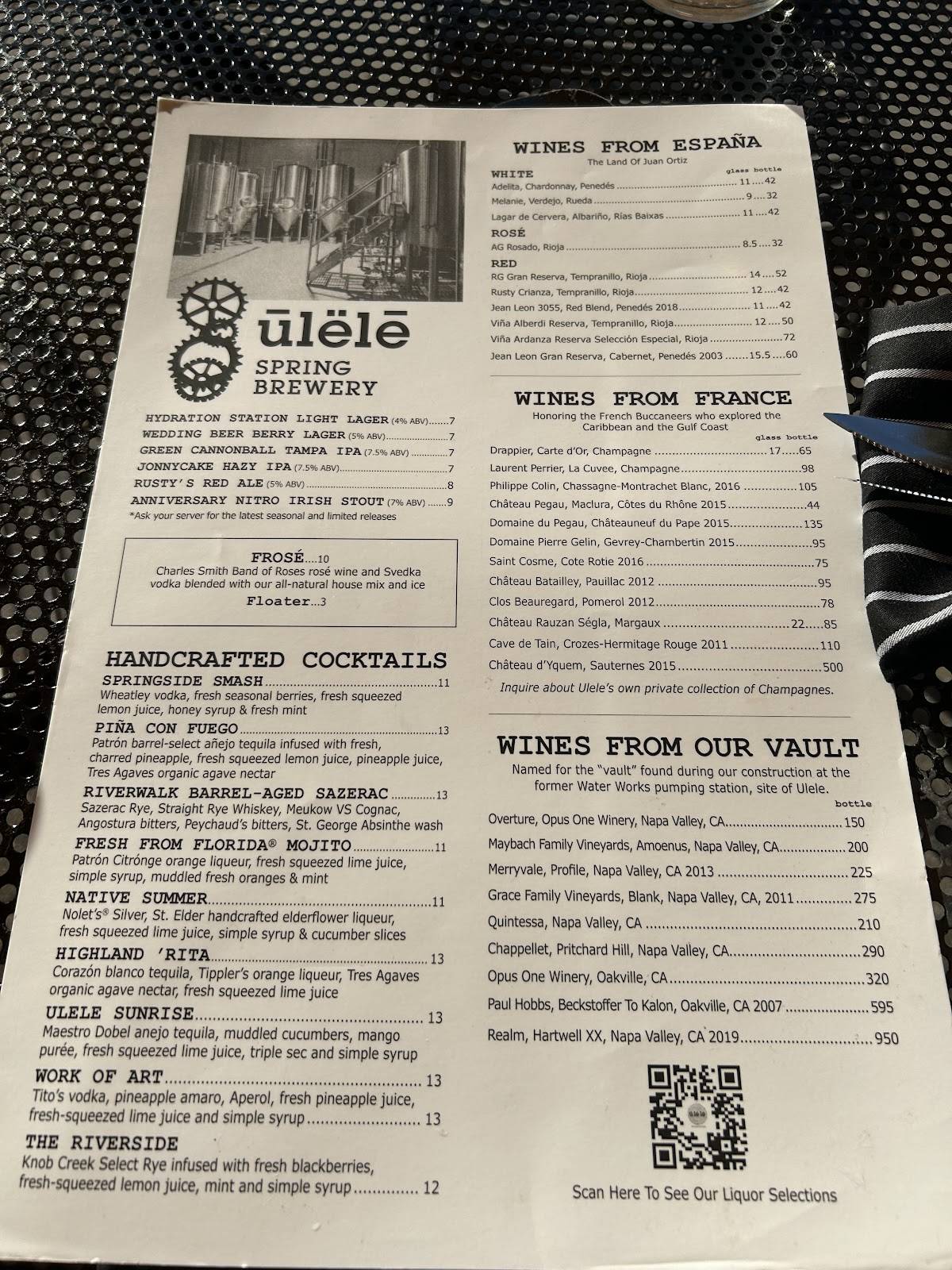 Menu at Ulele restaurant, Tampa, N Highland Ave