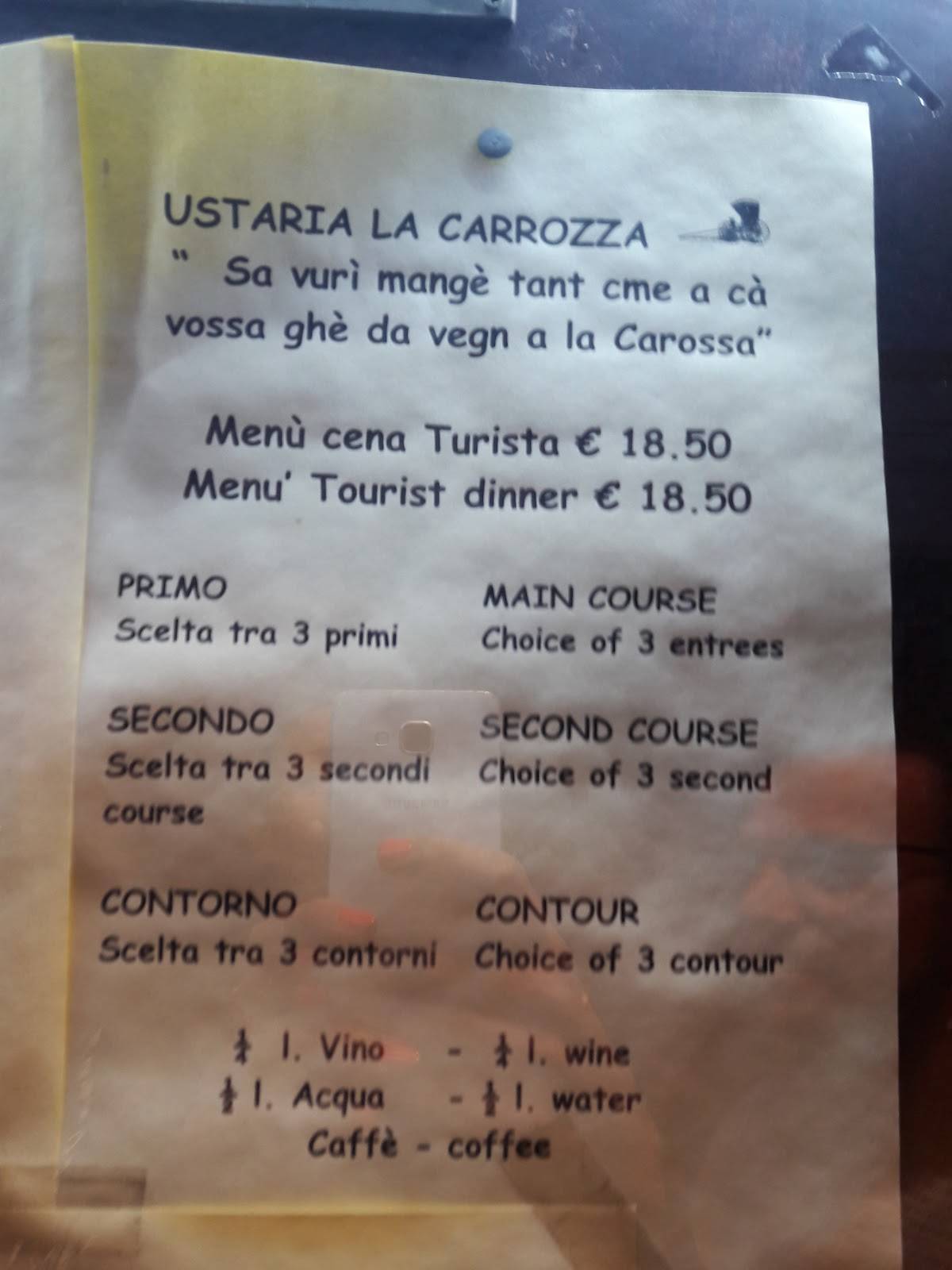 Menu da Ustaria La Carrozza ristorante, Piacenza, Via X Giugno
