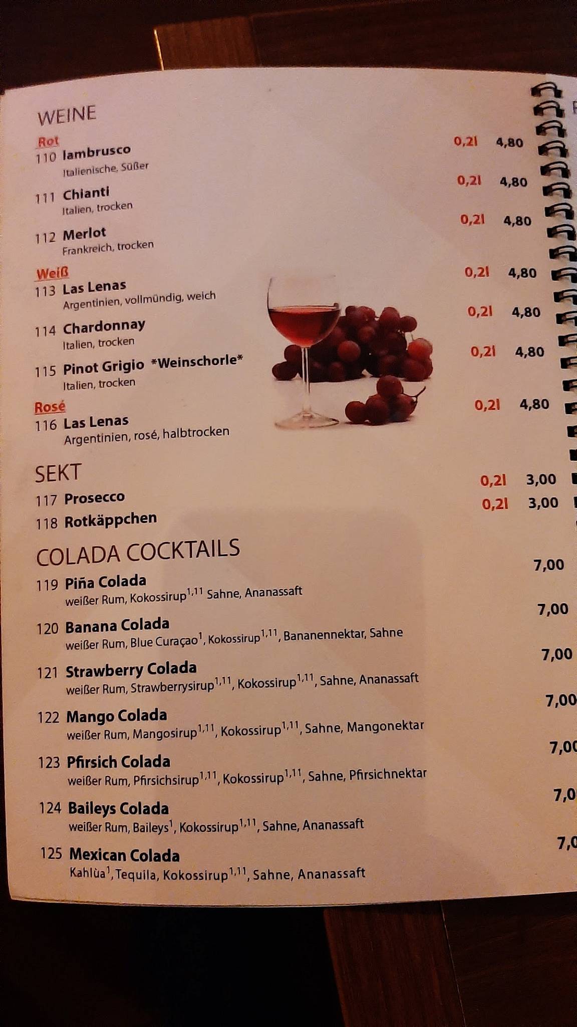 Menu at Van Gogh Bar, Potsdam