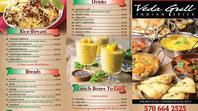 Menu at Veda Grill Indian Spice fast food, Tannersville