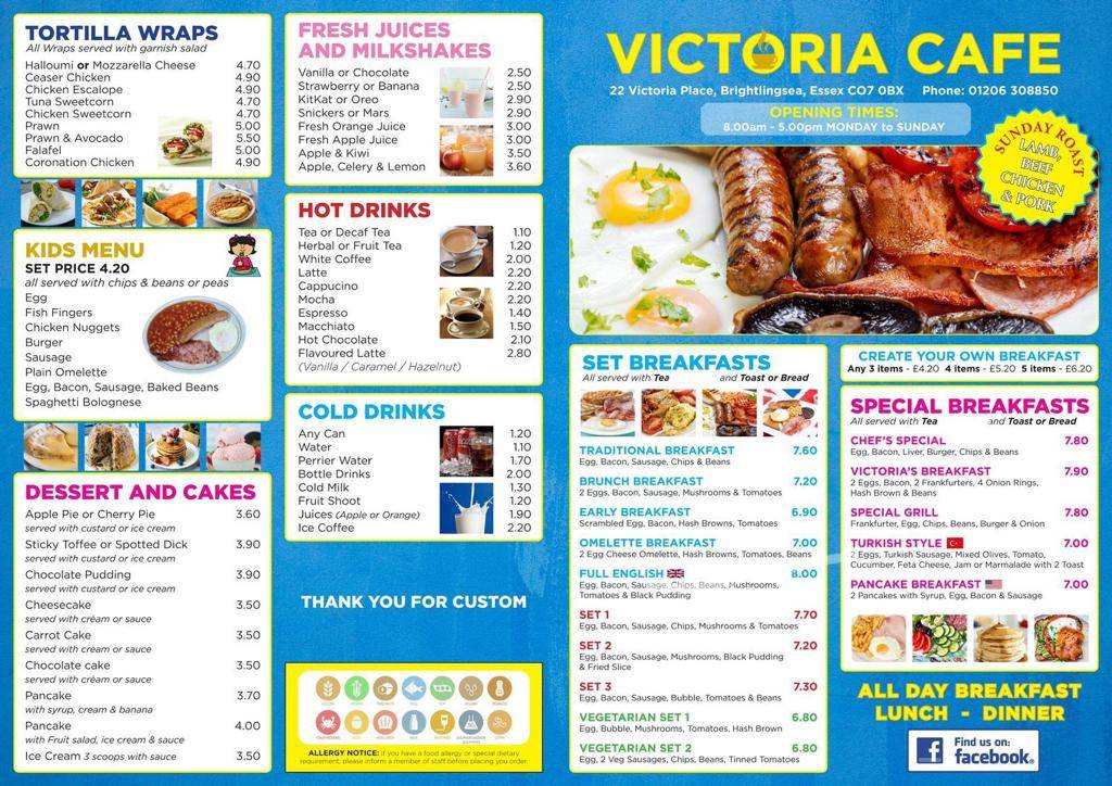 Menu at Victoria Cafe, Brightlingsea