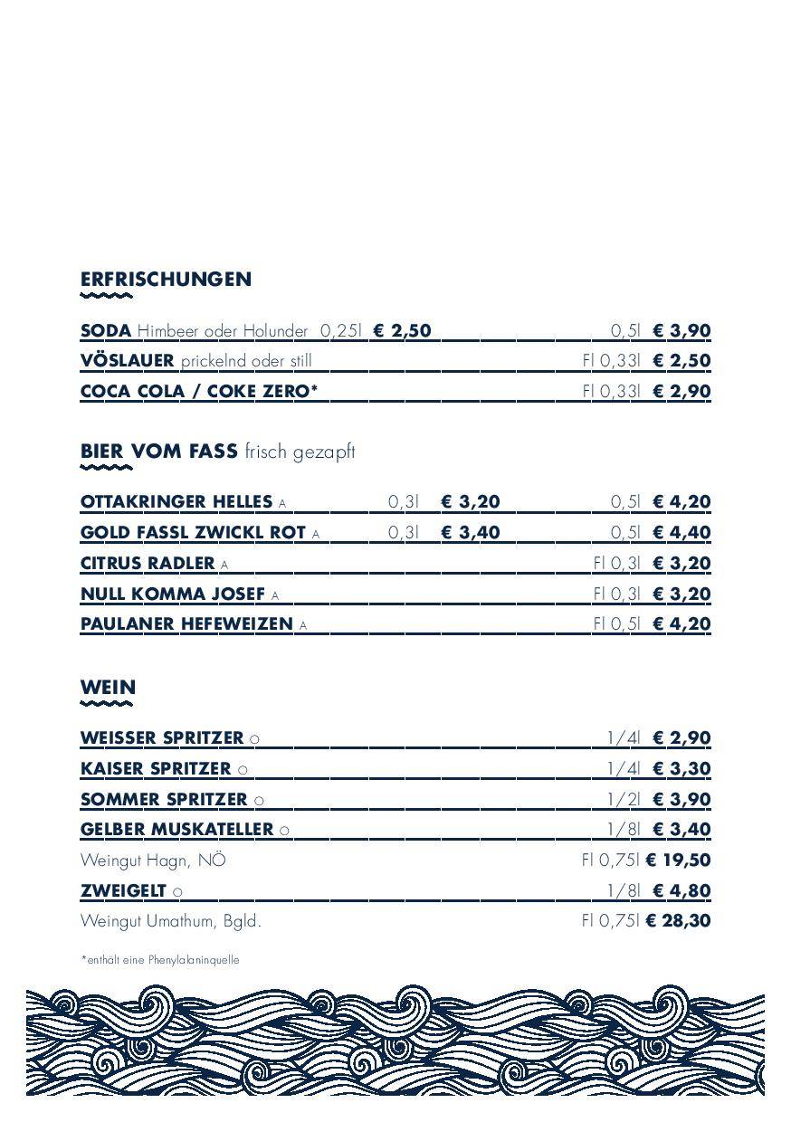 Speisekarte von Das Bootshaus restaurant, Wien, An der unteren Alten ...