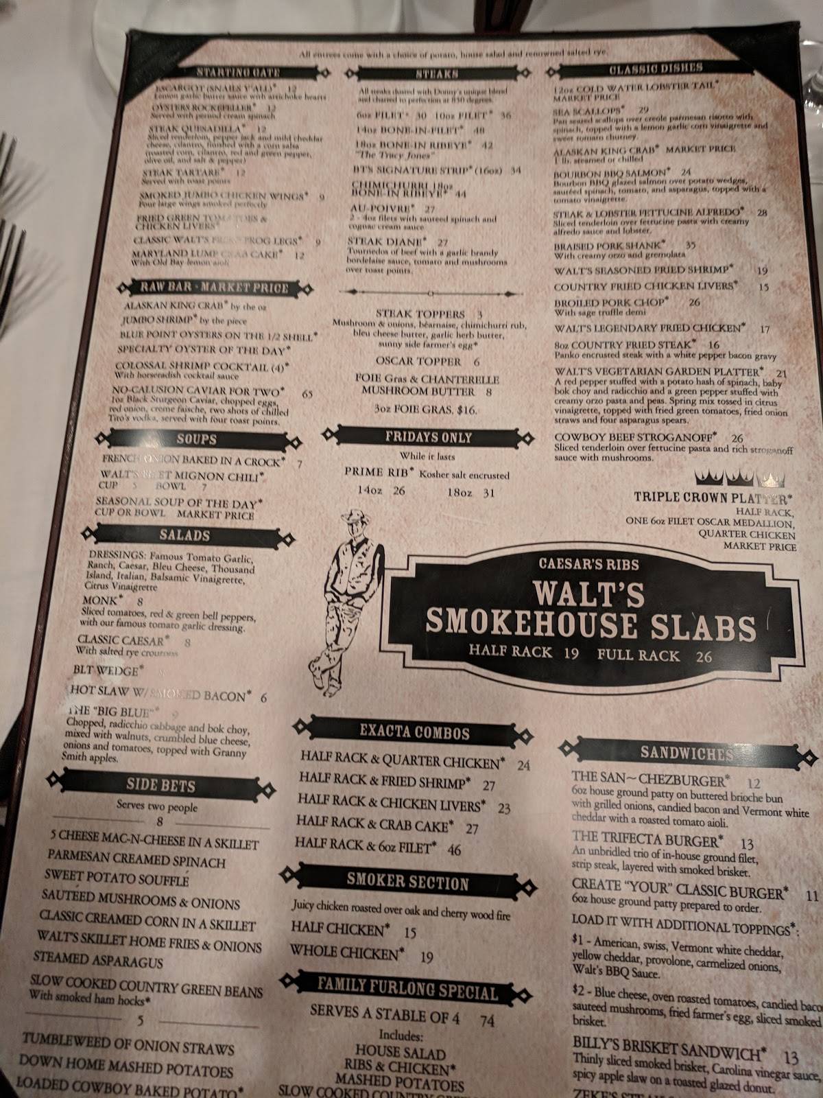 Menu at Walt's Hitching Post pub & bar, Fort Wright