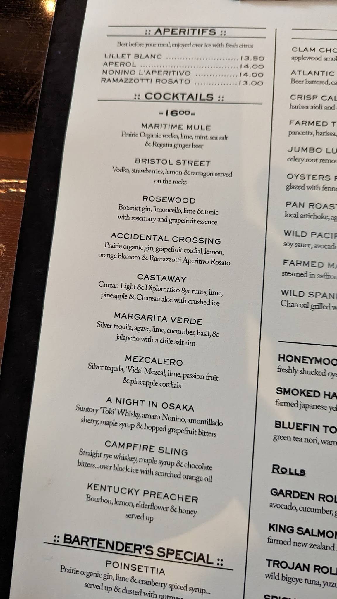 Menu at Water Grill restaurant, Costa Mesa