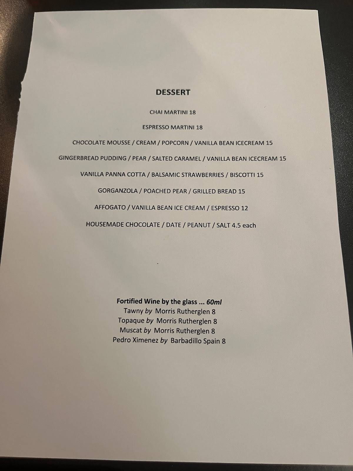 Menu at Watermarc Dining restaurant, Wangaratta
