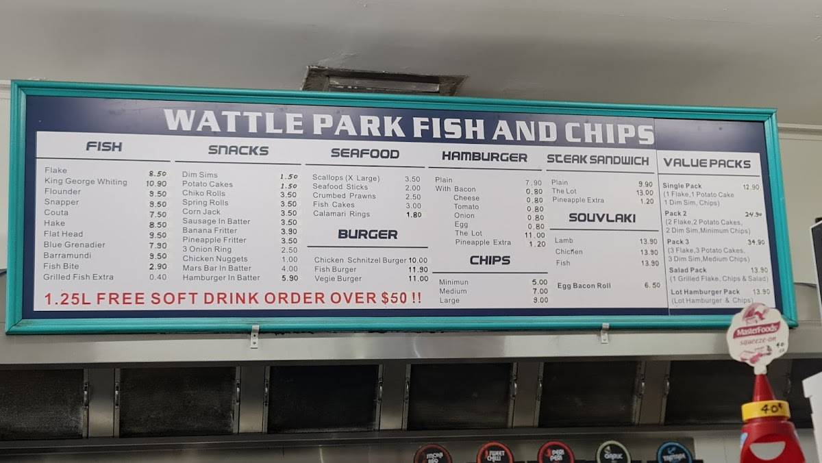Menu at Wattle Park Fish n Chips fast food, Surrey Hills
