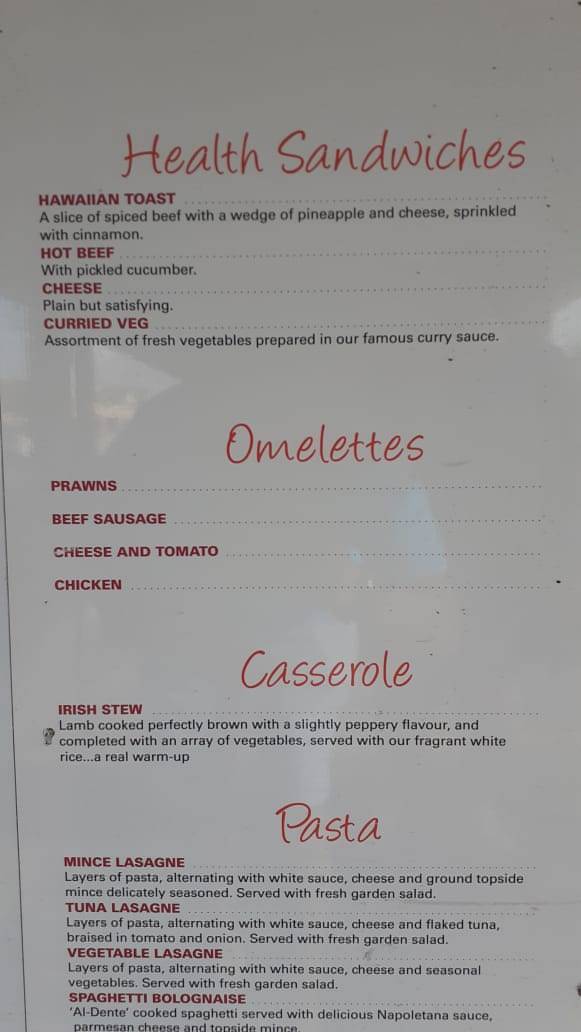 Menu at Wembley Roadhouse restaurant, Cape Town, Belgravia Road