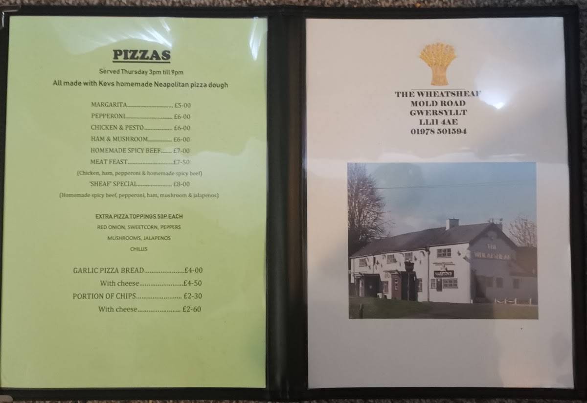 Menu at Wheatsheaf Inn, Gwersyllt pub & bar, Gwersyllt