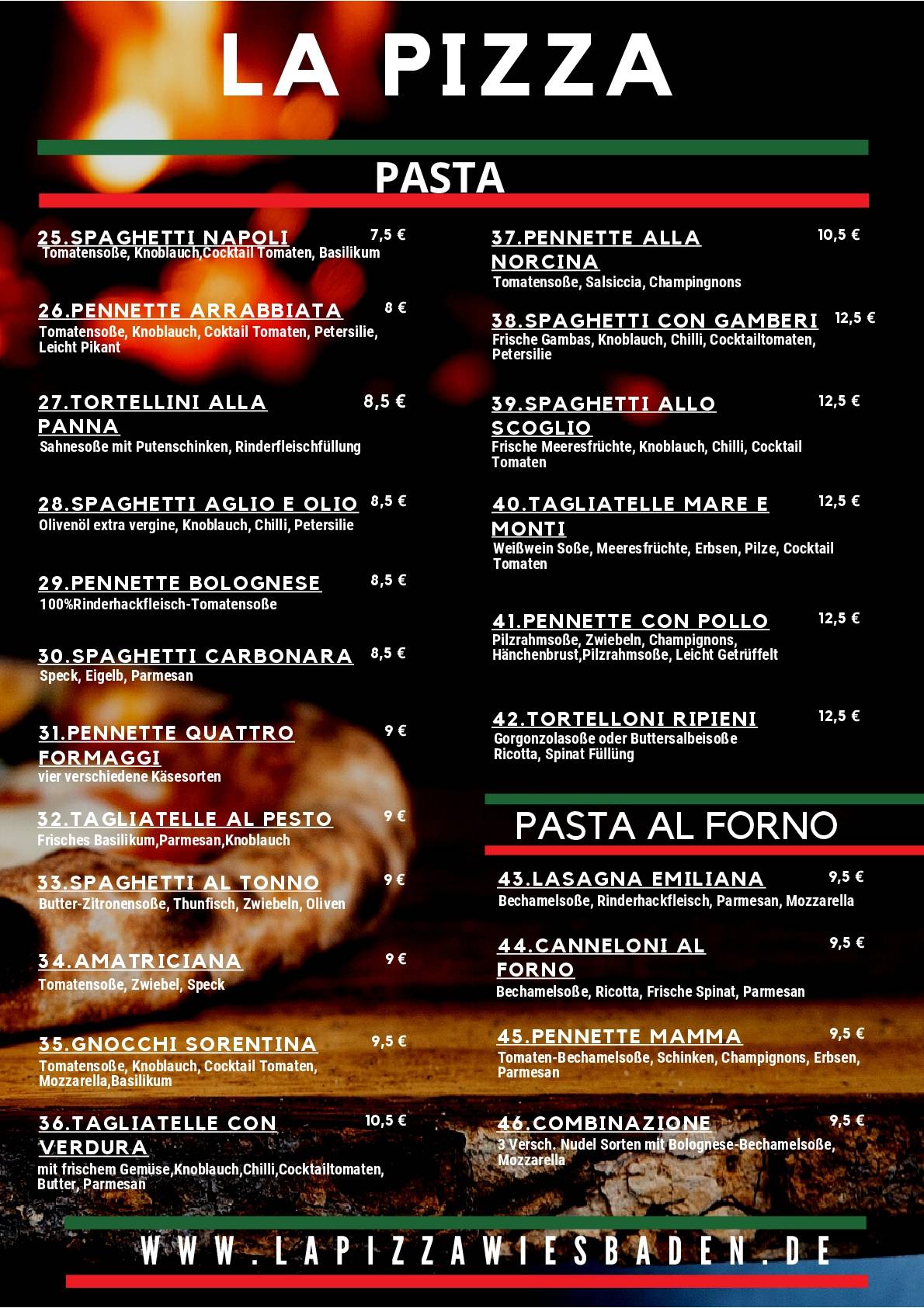 Speisekarte von La Pizza, Wiesbaden