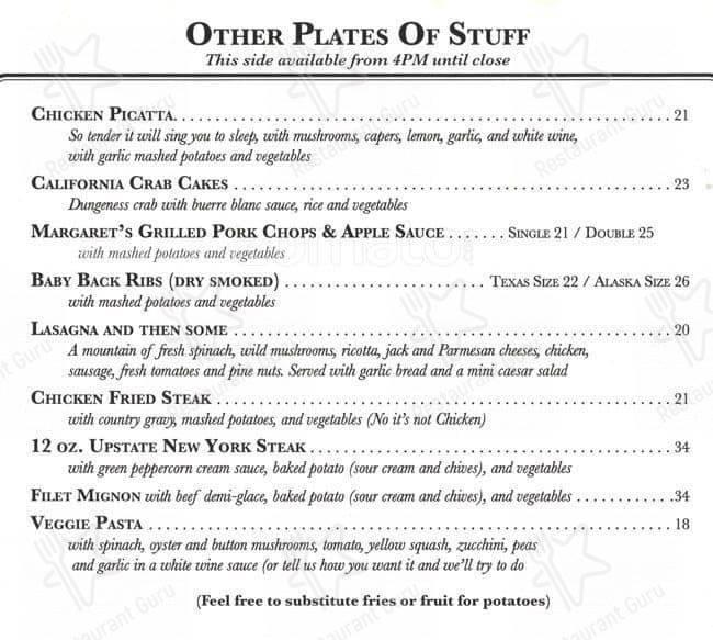 Menu at Buck’s Restaurant, Woodside, Woodside Rd