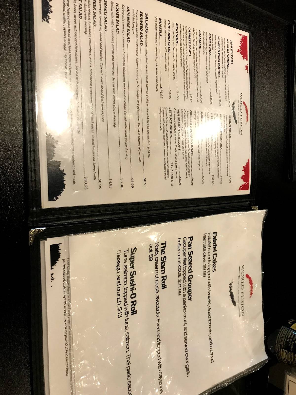 Menu at World Fusion restaurant, Lecanto
