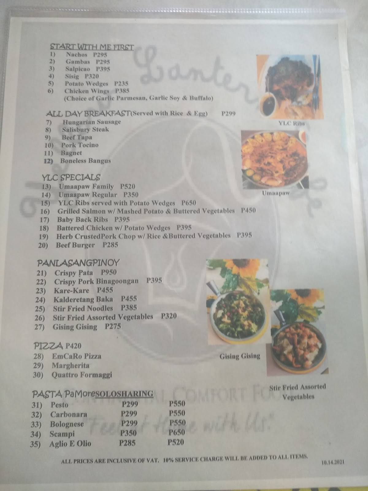 Menu at Yellow Lantern Café cafe, Antipolo, 267 Sumulong Hwy