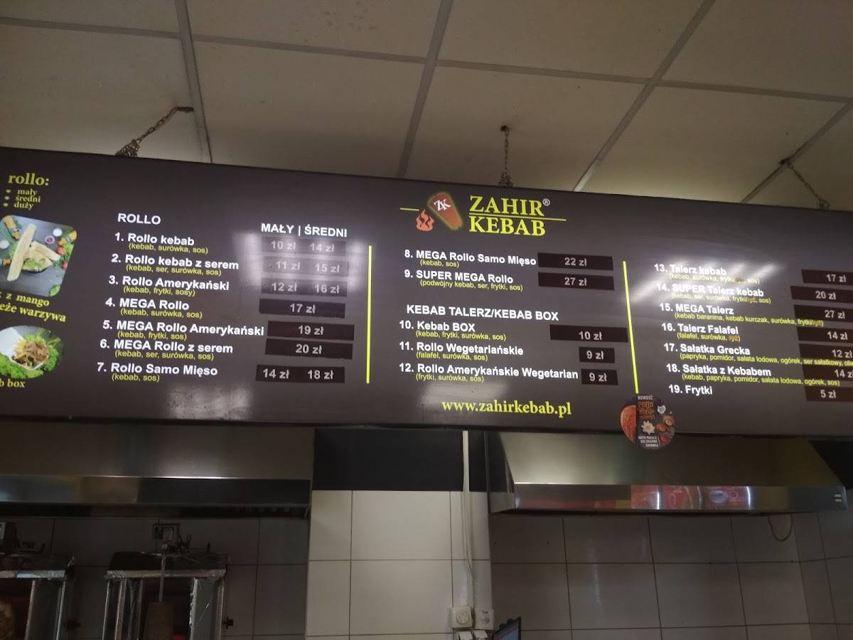 Carta del restaurante Zahir Kebab, Legnica, Kolejowa 3