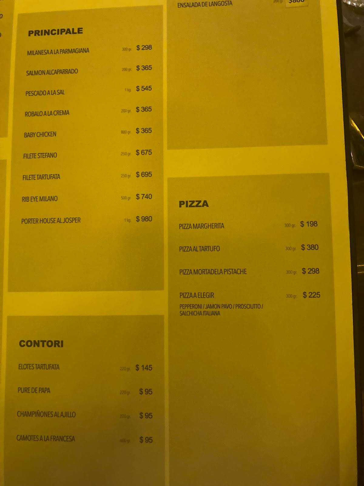 Menu at Isabela MX restaurant, Zapopan