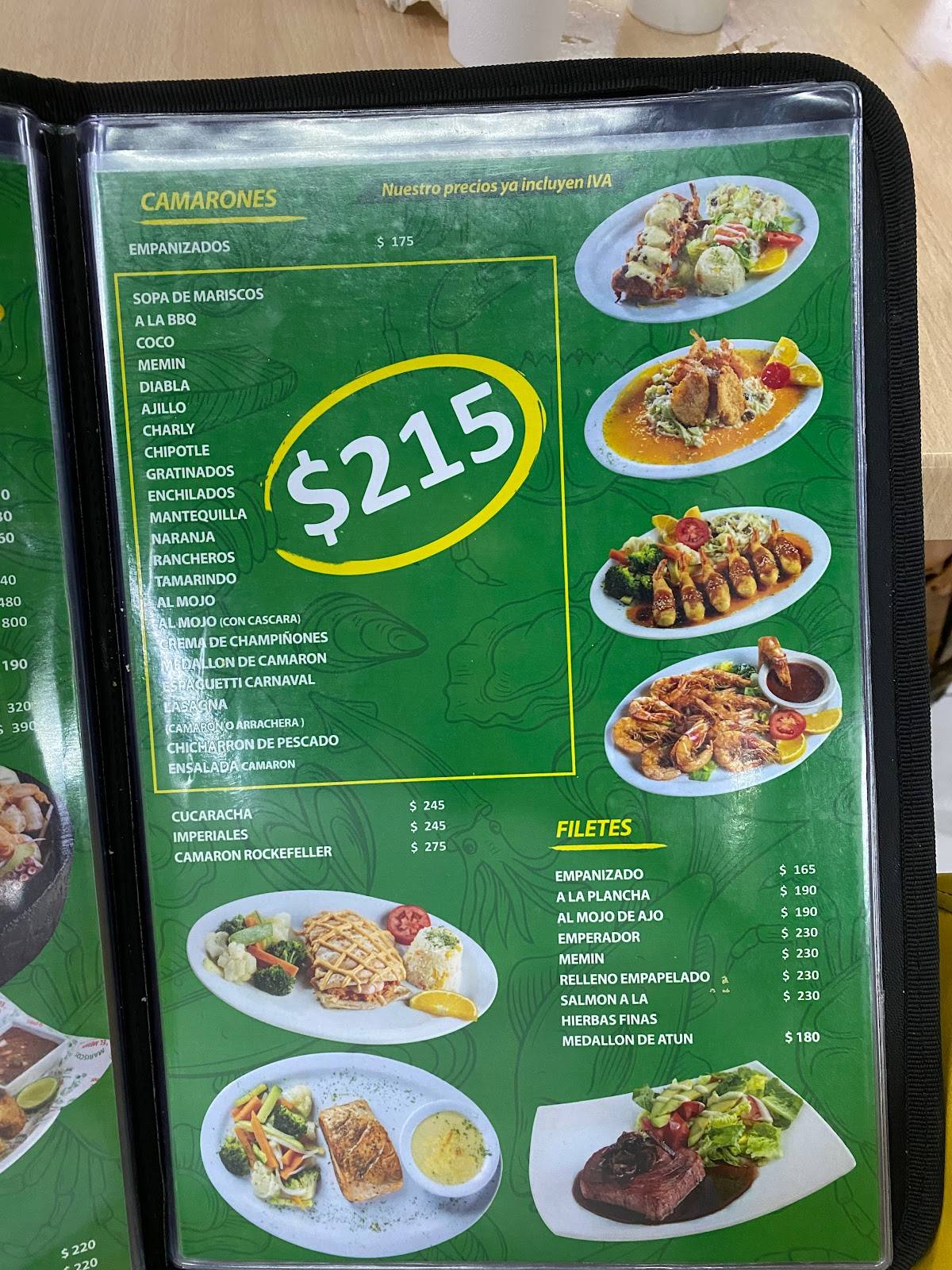 Carta del restaurante Mariscos El Memín, Zapopan, Calle Lat. al Perif. 1571