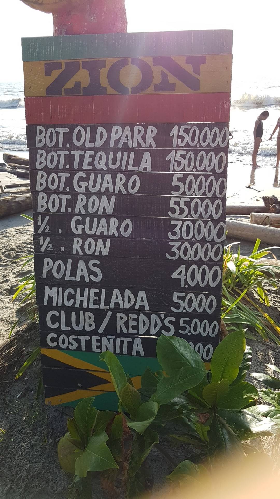 Carta de Zion Beach Bar, Necoclí