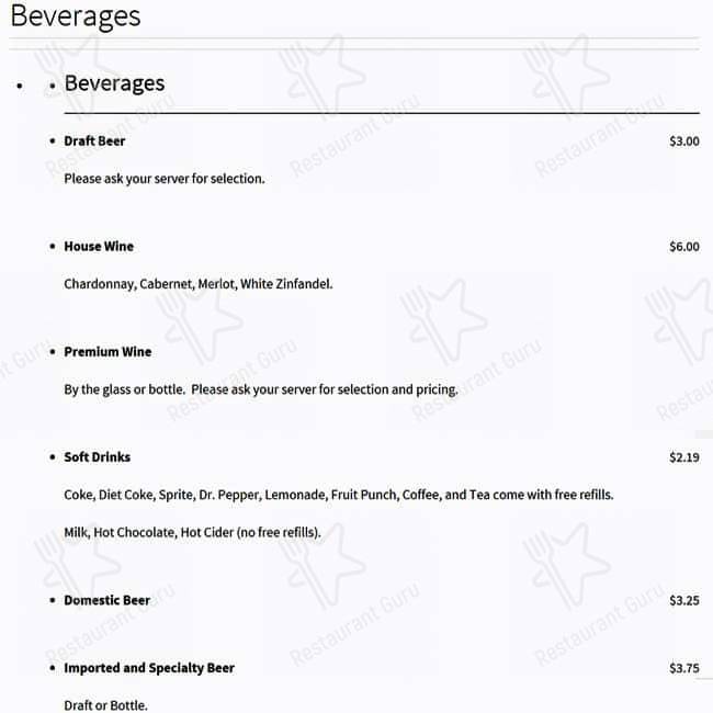 Menu at Buffalo Grill restaurant, Little Rock, Rebsamen Park Rd